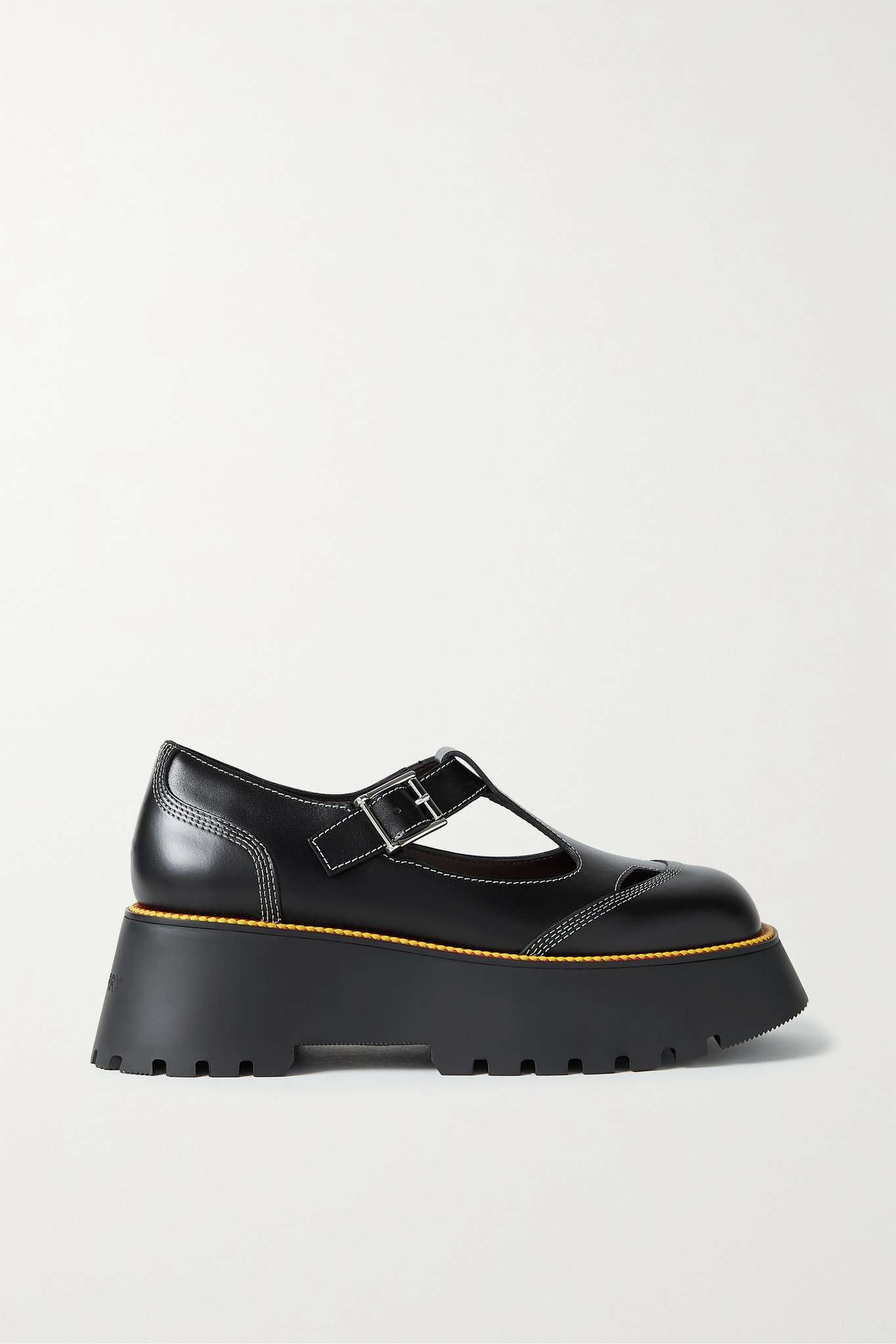 Burberry Topstitched rope-trimmed leather platform brogues | REVERSIBLE