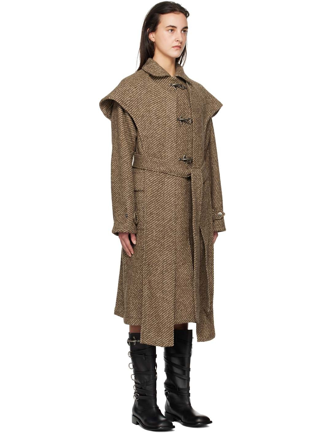 Andersson Bell Brown Scarf Double-Layered Coat | REVERSIBLE