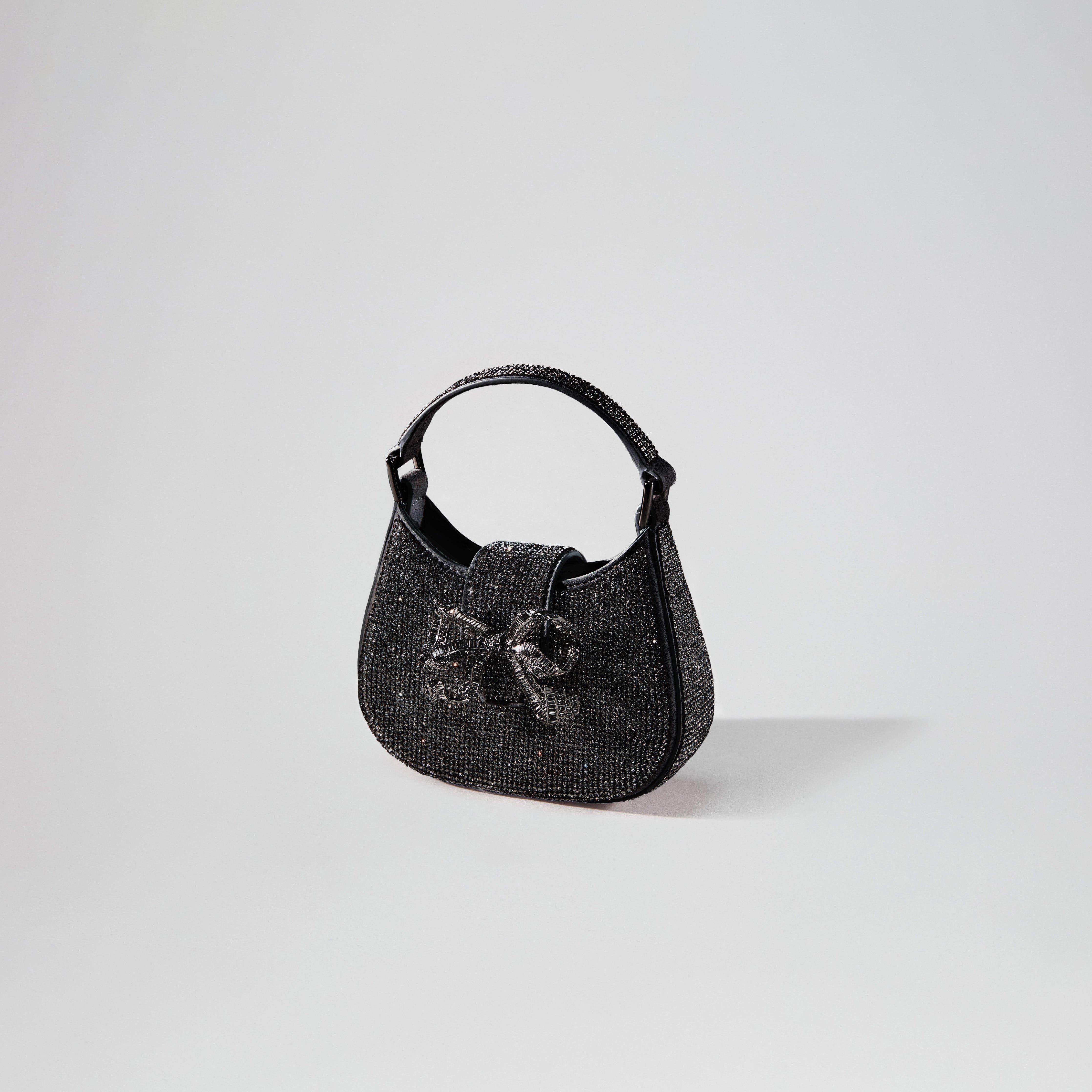 self-portrait Black Rhinestone Crescent Bow Micro Bag | REVERSIBLE