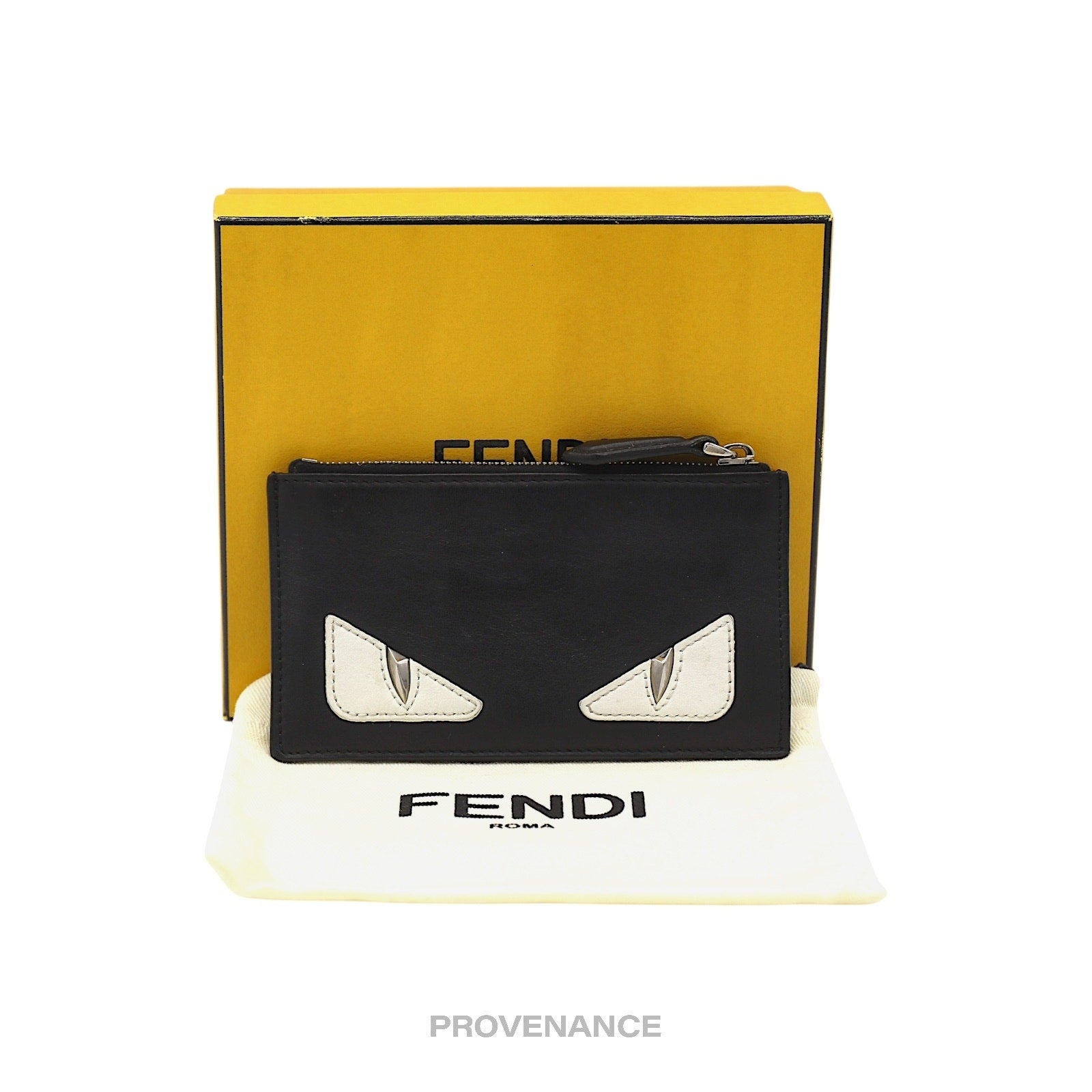 FENDI Fendi Monster Eyes Zip Card Holder Wallet - Black Leather ...