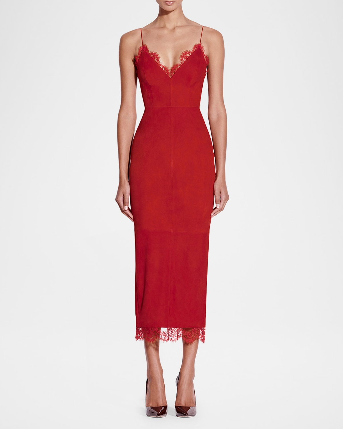 ALEX PERRY Suede Bikini Midi Dress with Lace Trim | REVERSIBLE