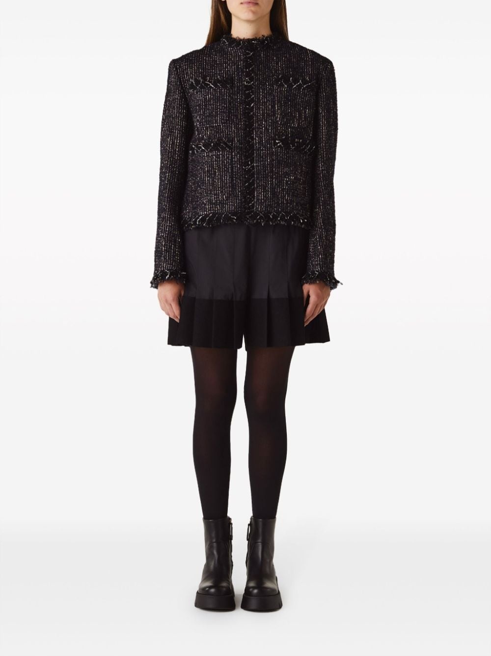 sacai frayed-edge tweed jacket | REVERSIBLE