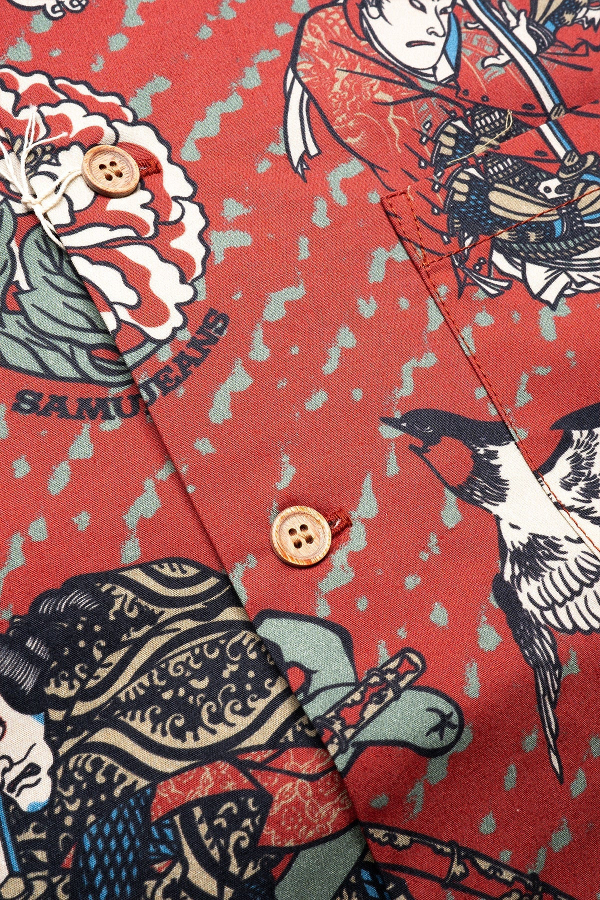 Samurai Jeans Samurai Pattern Hawaiian Shirt - Red | REVERSIBLE