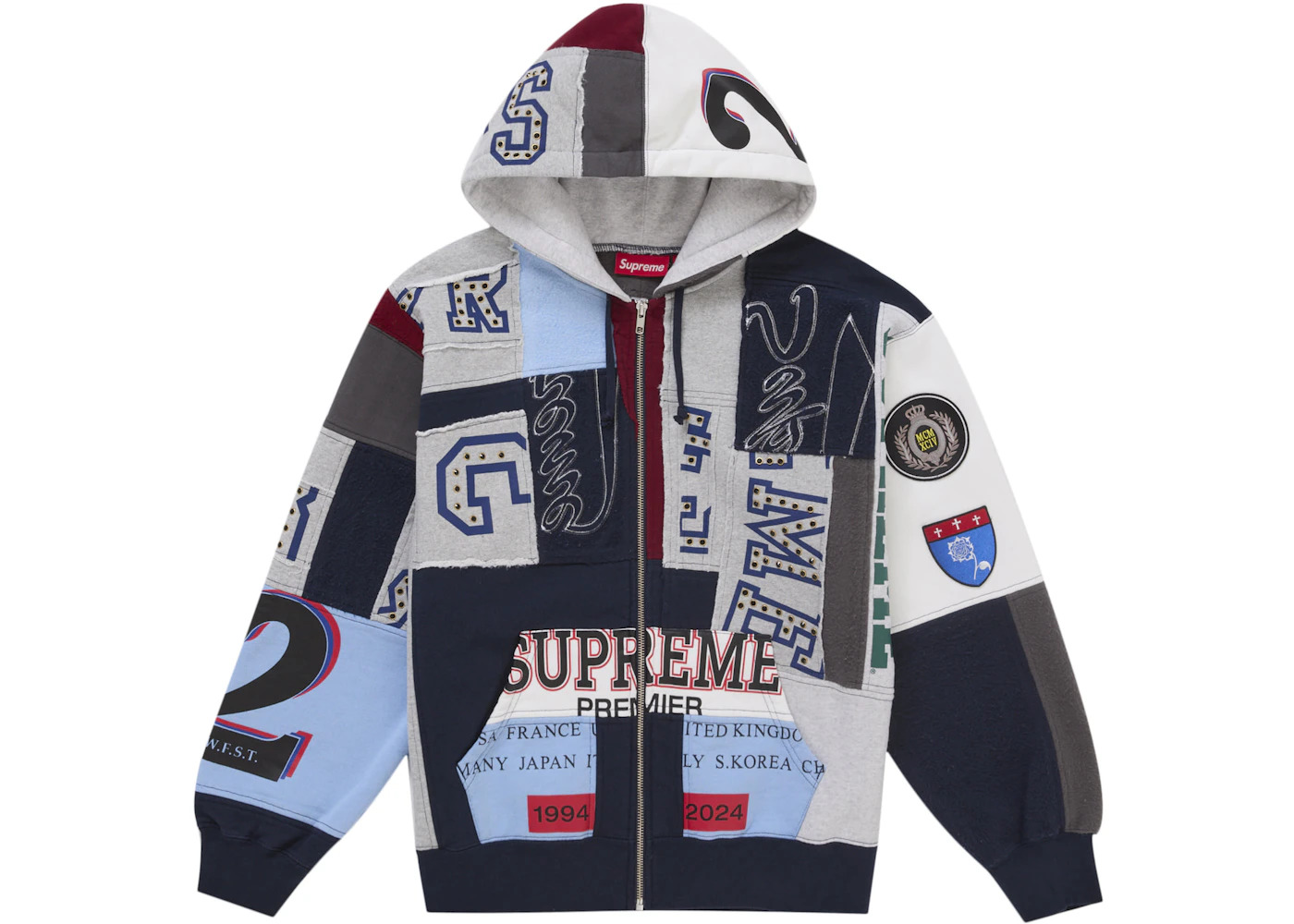 Supreme Supreme Patchwork Zip Up Hooded Sweatshirt (SS25) Navy | REVERSIBLE