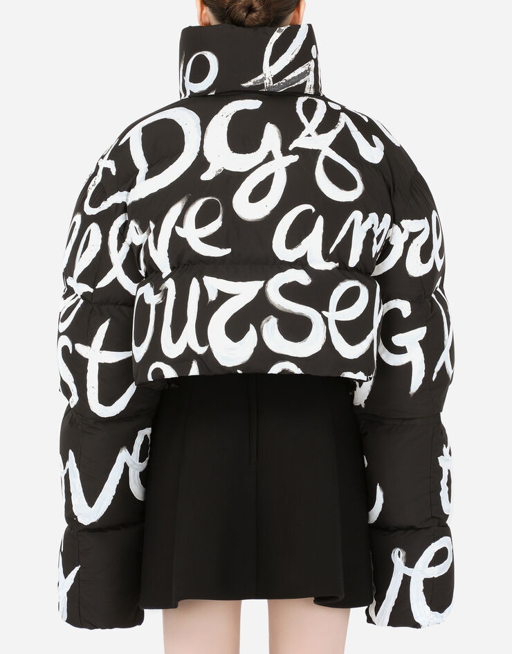 Dolce & Gabbana Short nylon down jacket with DG love yourself print ...