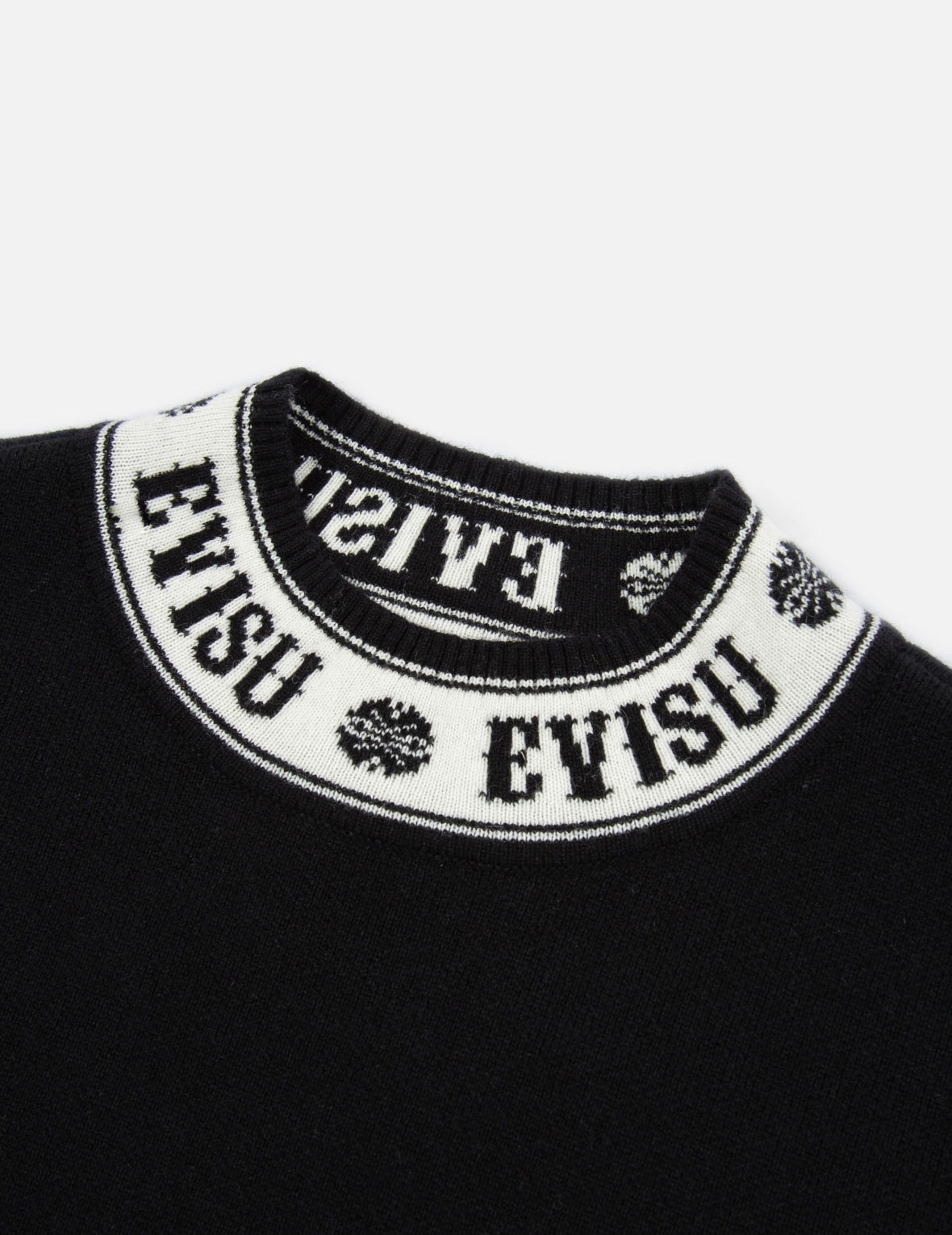EVISU LOGO AND KAMON JACQUARD KNITTED SWEATER | REVERSIBLE