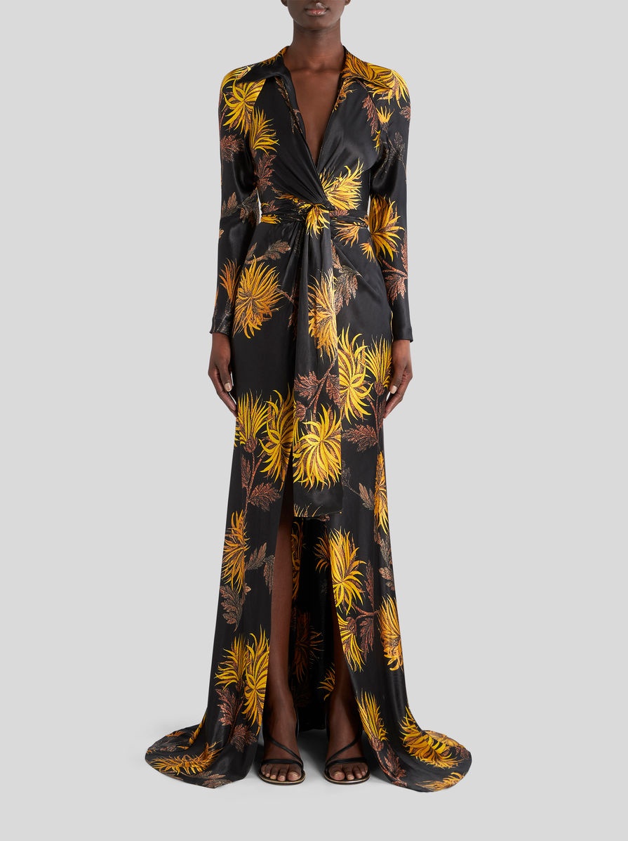 Etro LONG WRAP DRESS WITH DAHLIAS | REVERSIBLE