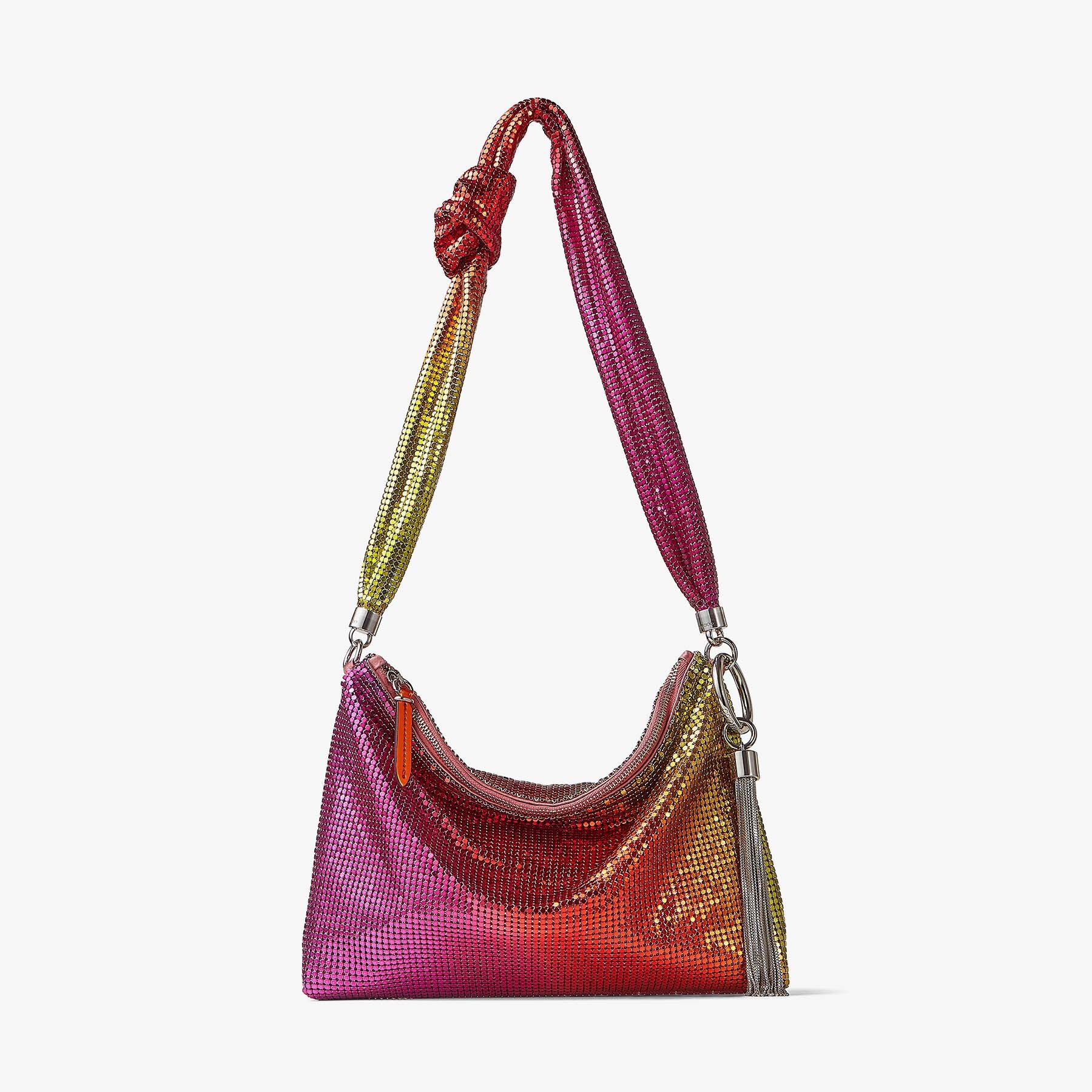 JIMMY CHOO Callie Shoulder Berry Red and Amber Orange Metal Mesh ...