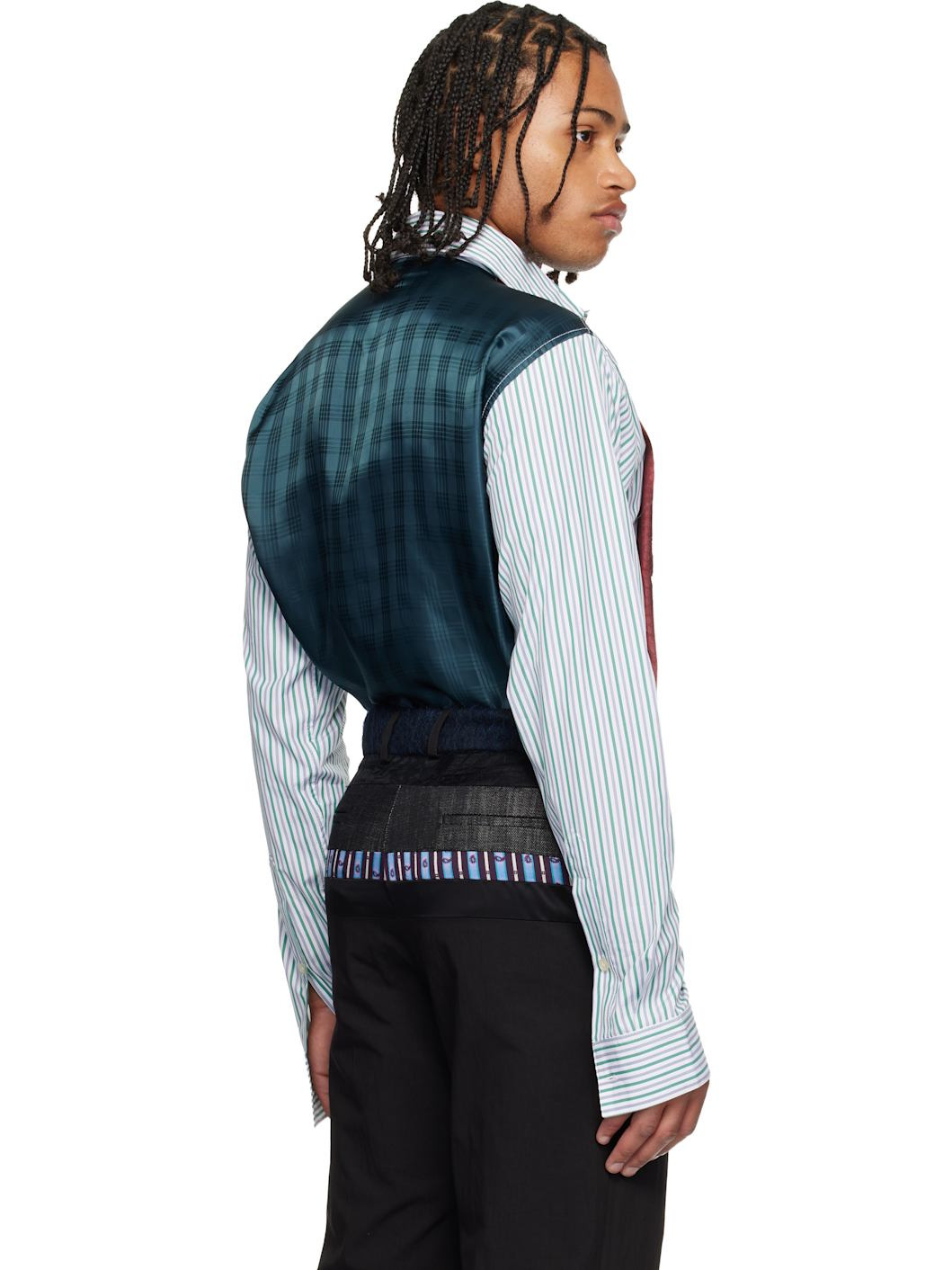 EDWARD CUMING Green & White Patch And Slash Shirt | REVERSIBLE