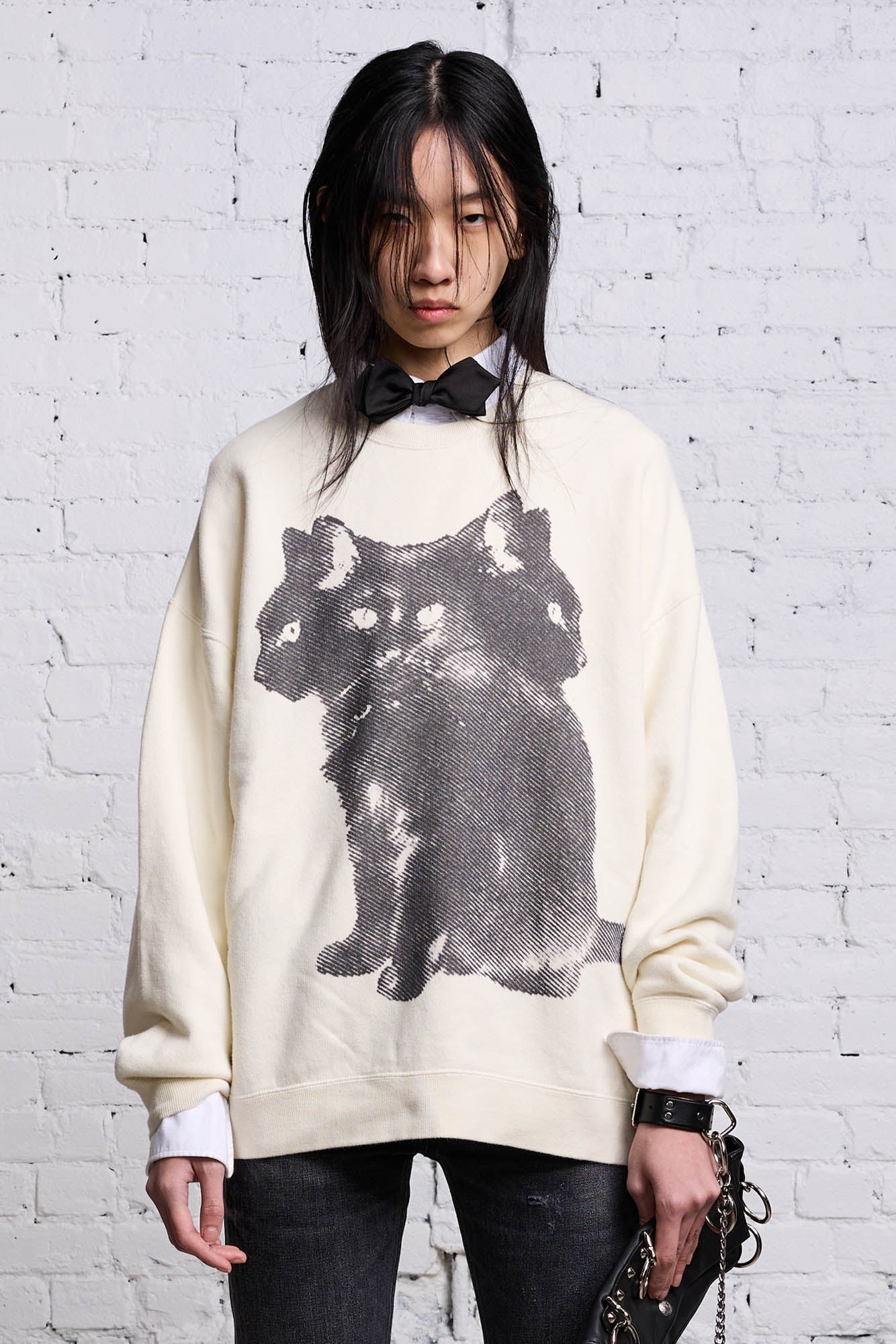R13 OVERSIZED TRIPLE CAT CREWNECK - ECRU | REVERSIBLE