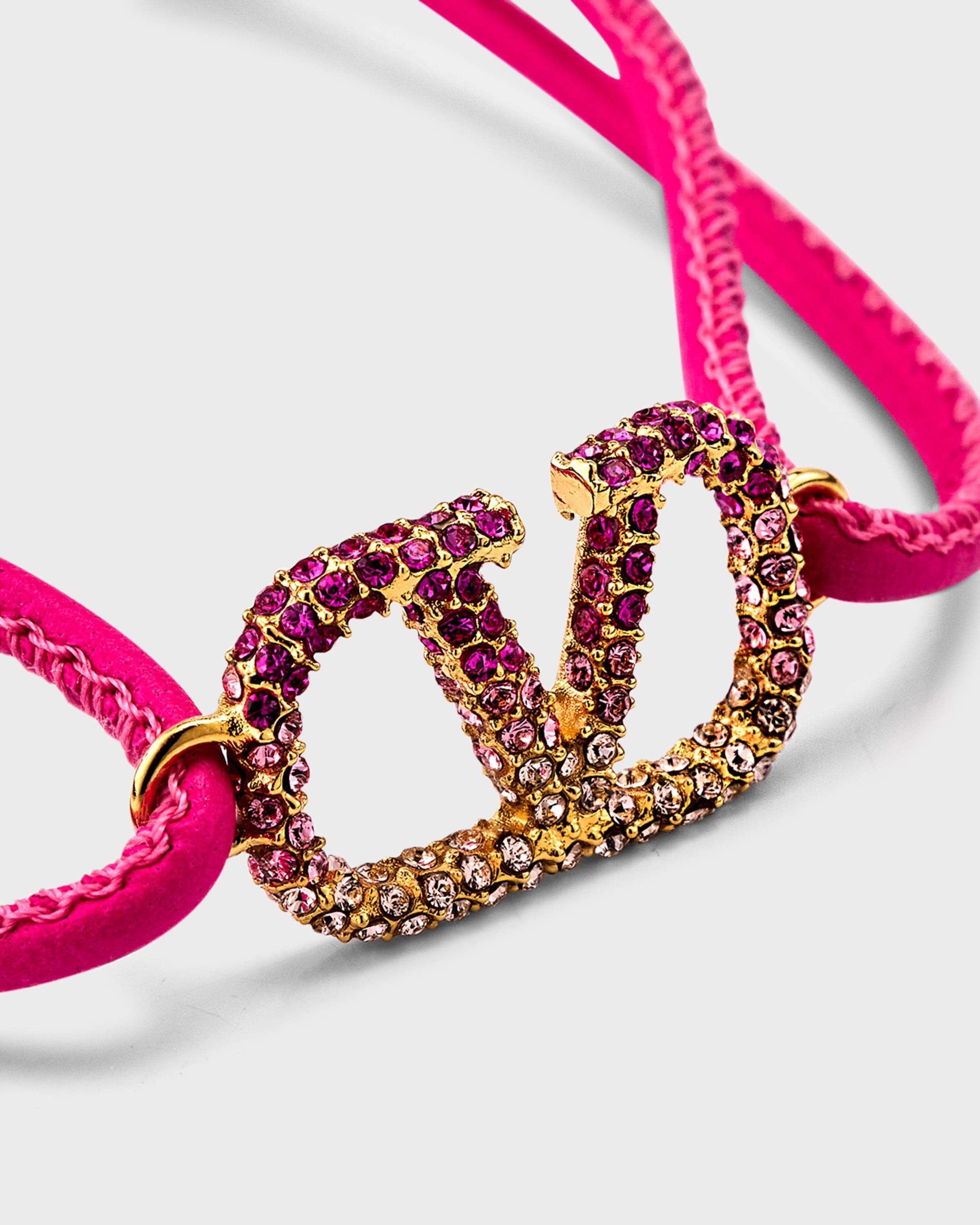 Valentino Strass Logo on Leather Bracelet, Pink | REVERSIBLE