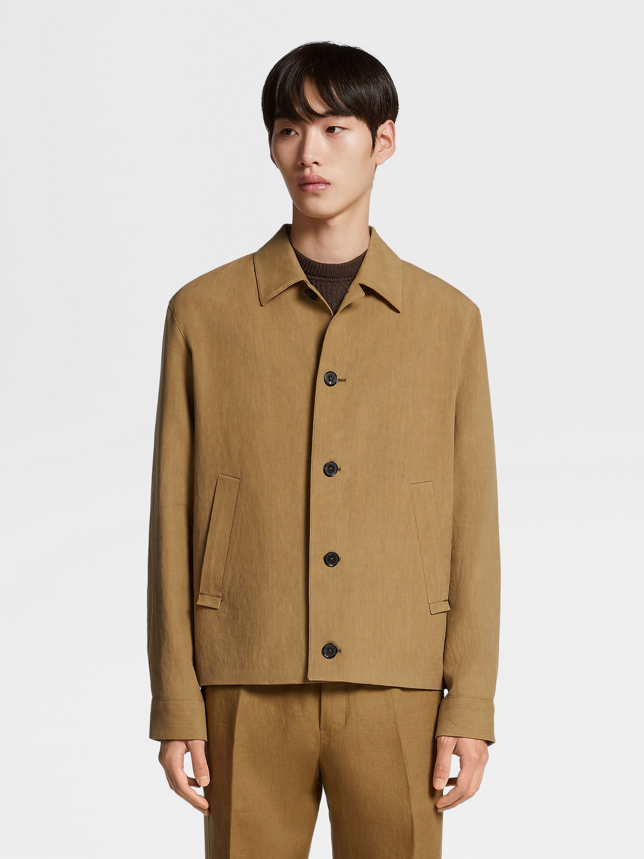 ZEGNA LIGHT MILITARY GREEN PURE LINEN 3-PLY CHORE JACKET | REVERSIBLE