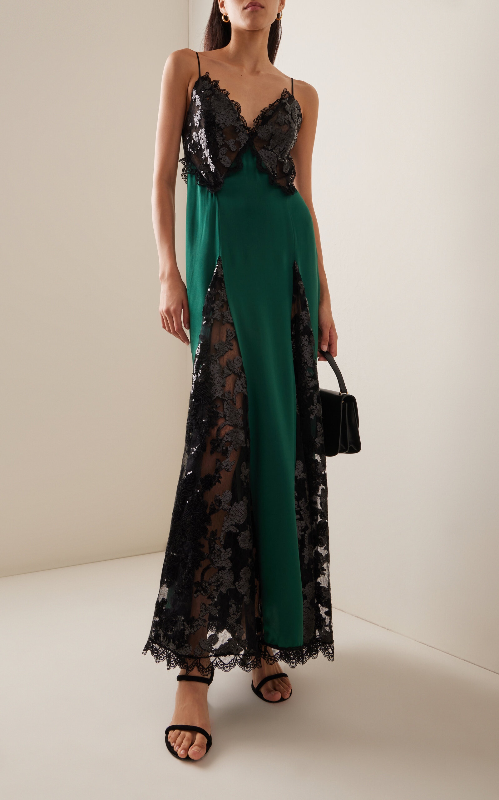 RODARTE Ruffled Silk Satin And Lace Maxi Dress green | REVERSIBLE