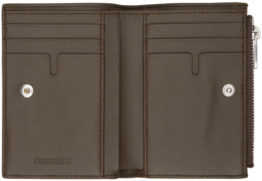 Burberry Khaki Embossed Check Zip Bifold Wallet | REVERSIBLE