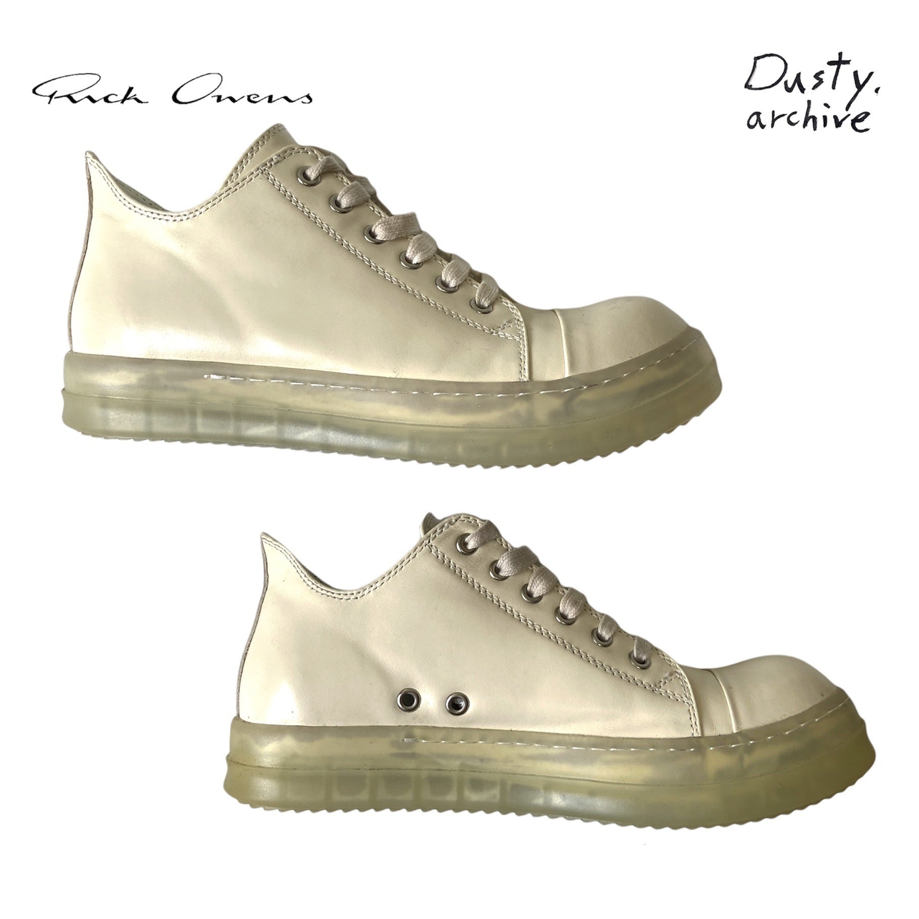 Rick Owens Rick owens low top leather milk ramones with transparent ...