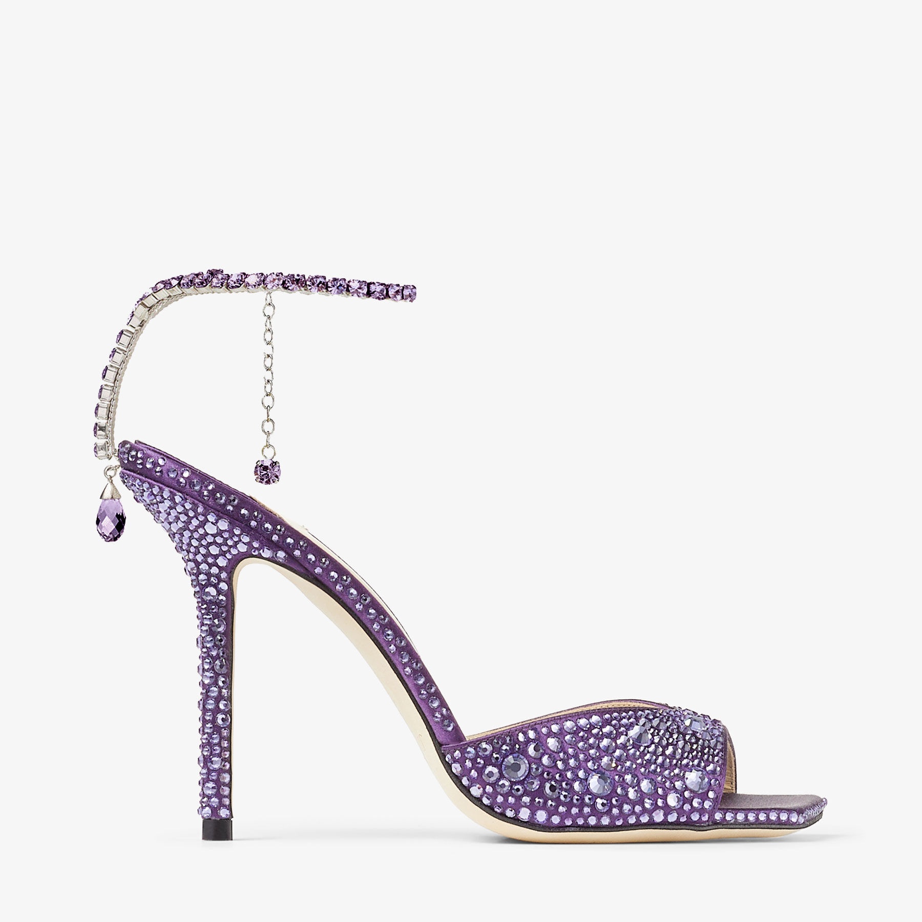 JIMMY CHOO Saeda Sandal 100 Cassis Satin Sandals with Crystal ...