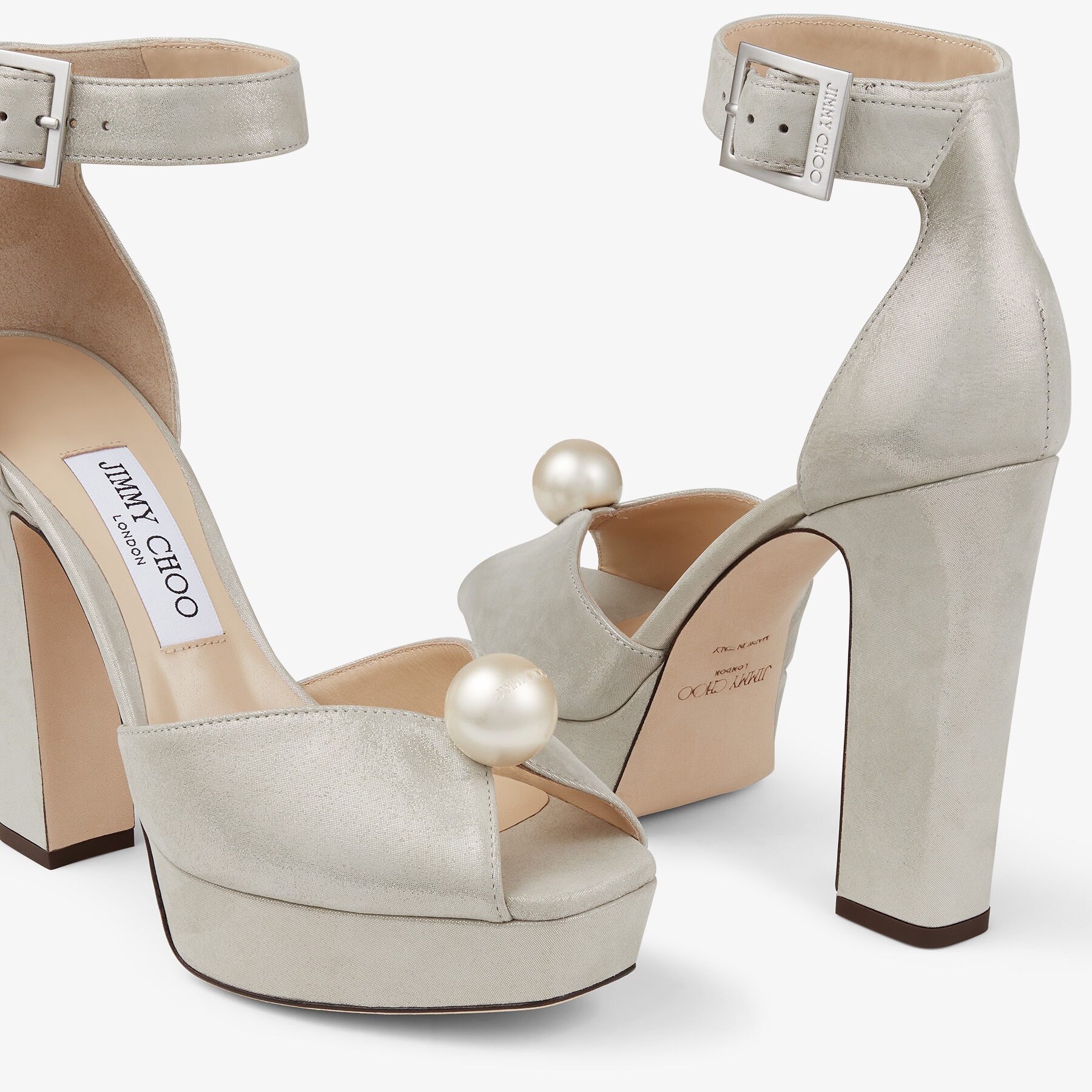 JIMMY CHOO Socorie 120 Champagne Shimmer Suede Platform Sandals with ...