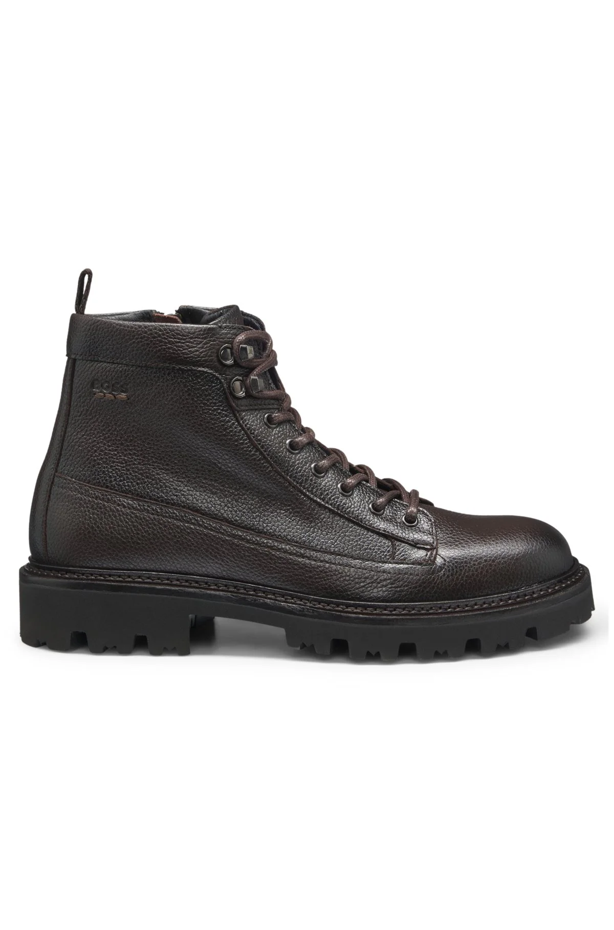 BOSS GRAINED-LEATHER HALF BOOTS WITH HIKING-STYLE LACES | REVERSIBLE