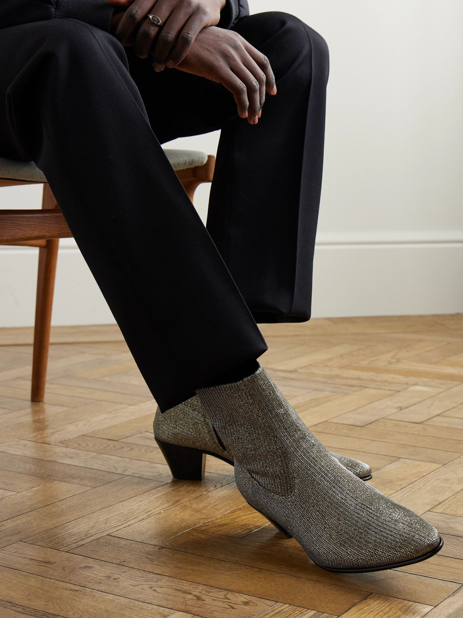 CELINE Metallic Ribbed-Knit Chelsea Boots Silver | REVERSIBLE