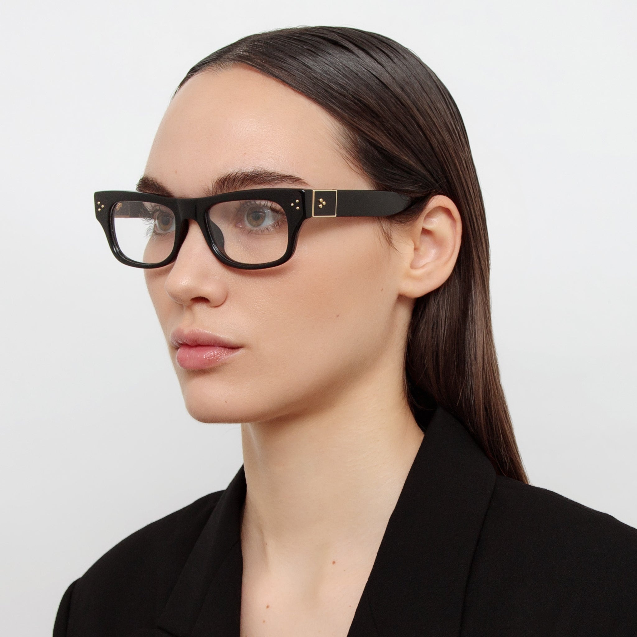 LINDA FARROW FALCK RECTANGULAR OPTICAL FRAME IN BLACK | REVERSIBLE
