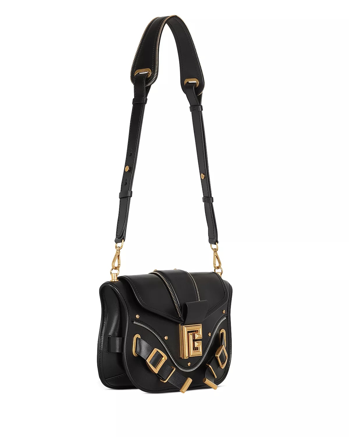 Balmain Blaze Monogram Box Leather Small Shoulder Bag | REVERSIBLE