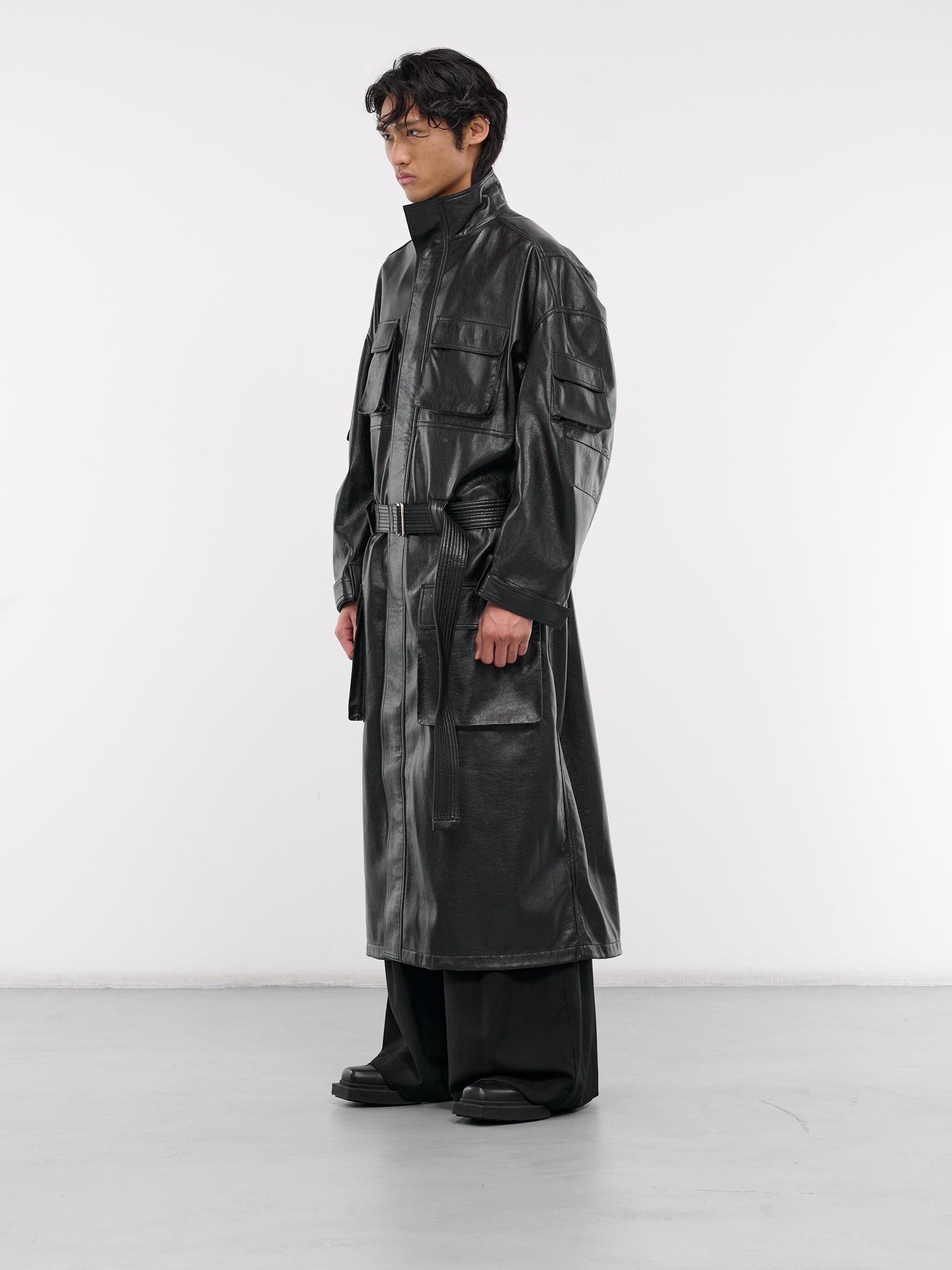 LU'U DAN Cargo Faux Leather Trench Coat | REVERSIBLE
