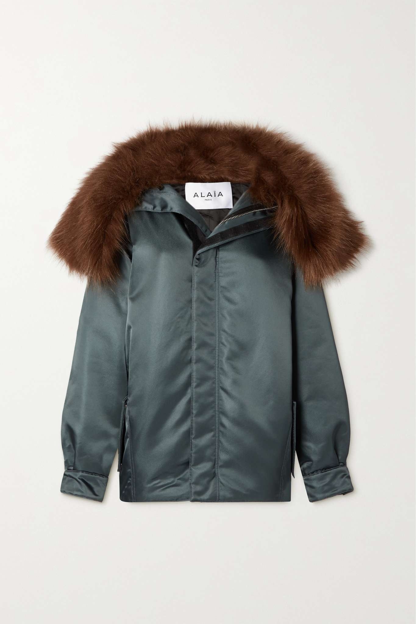 Alaïa Oversized faux fur-trimmed shell bomber jacket Alaïa Oversized faux fur-trimmed shell bomber jacket