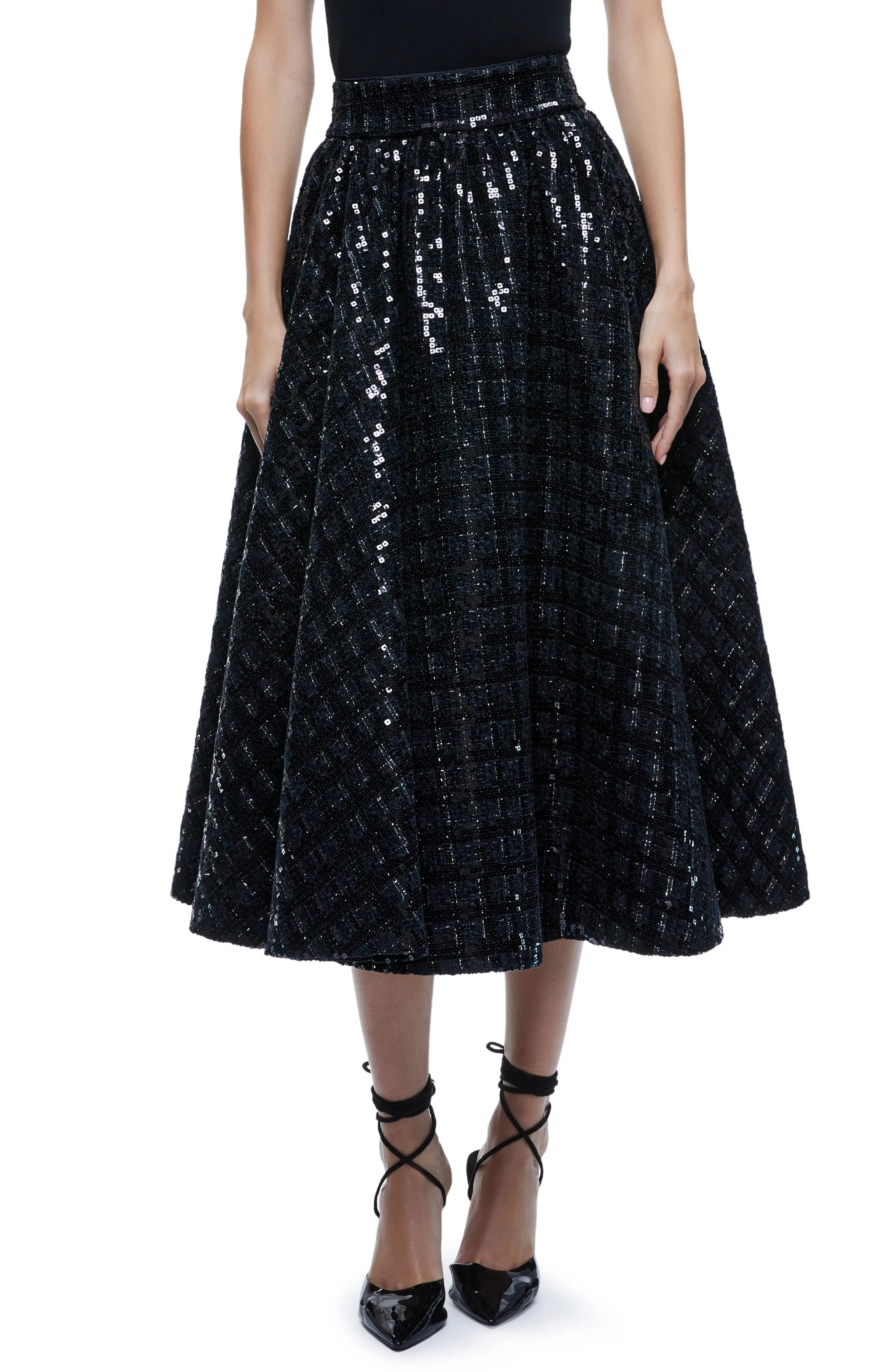 Alice + Olivia Nilda Voluminous Sequin Tweed A-Line Midi Skirt ...