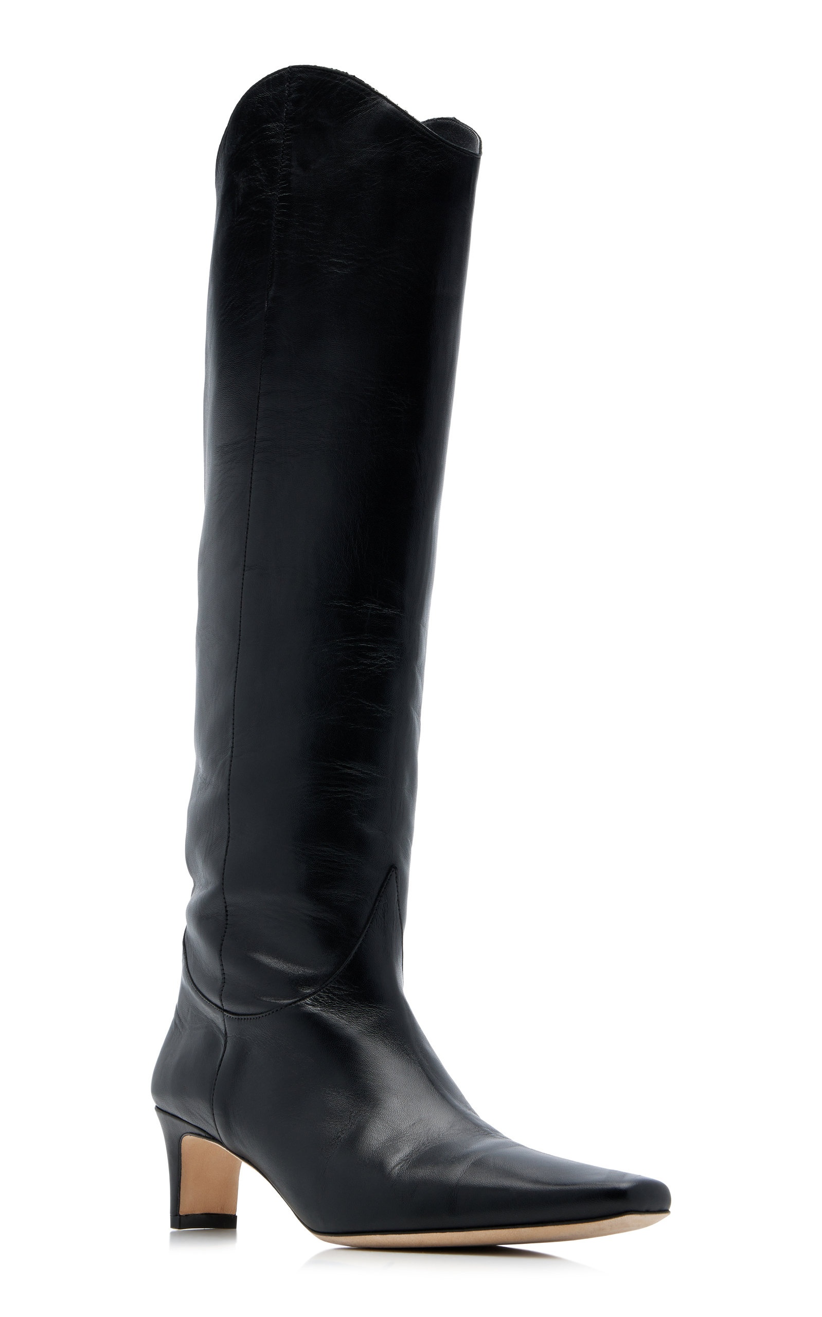 STAUD Wally Tall Leather Western Boots black | REVERSIBLE