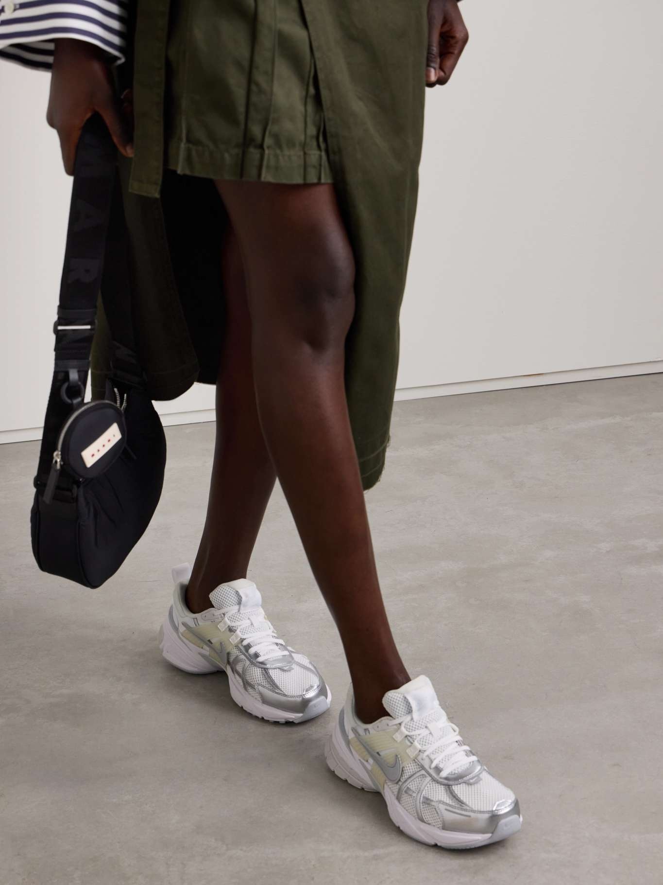 Nike V2K Run rubber and metallic leather-trimmed mesh sneakers | REVERSIBLE