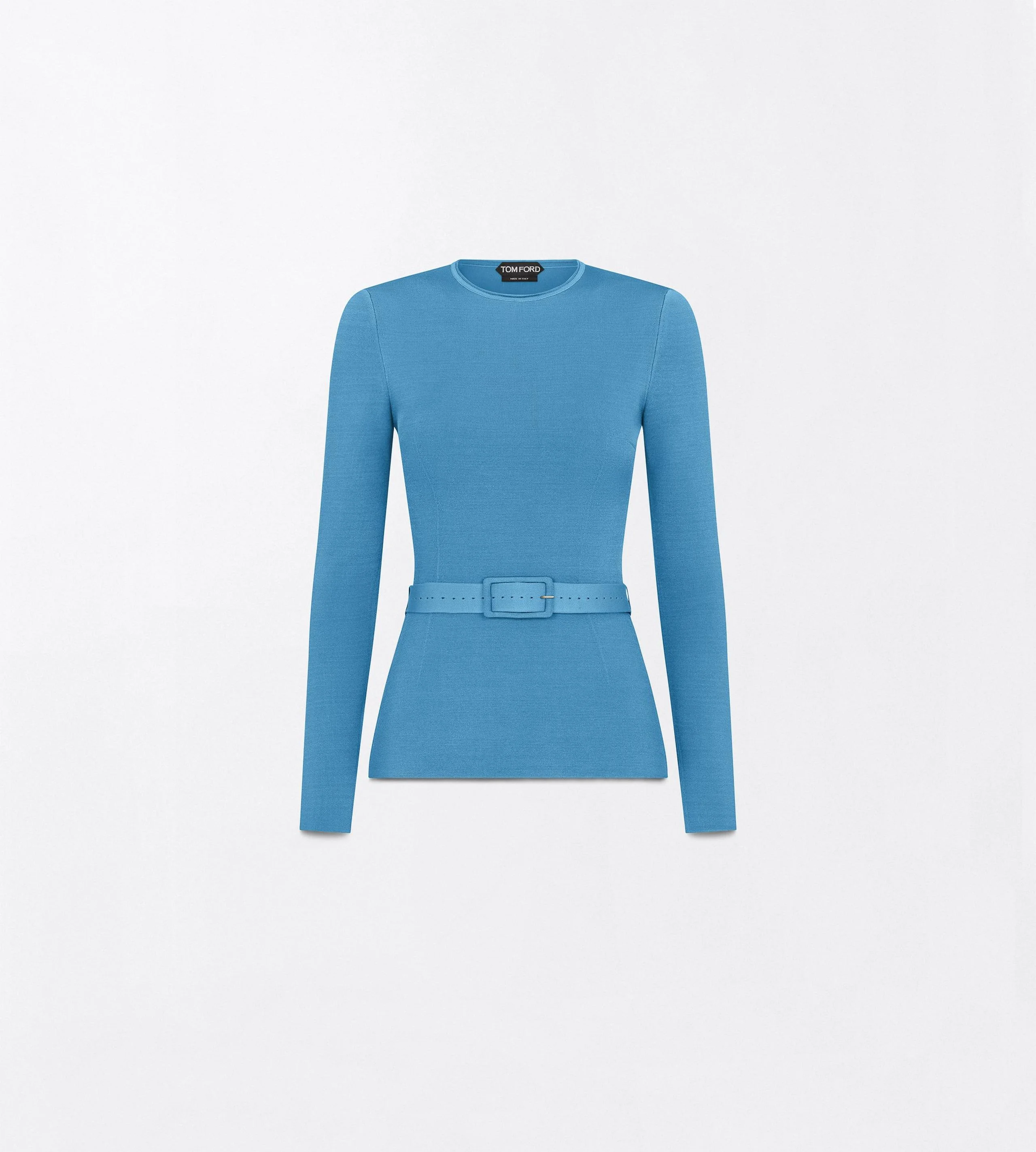 TOM FORD LONG SLEEVE FITTED CREWNECK WITH SHAPING DETAILS AND SELF BELT ...