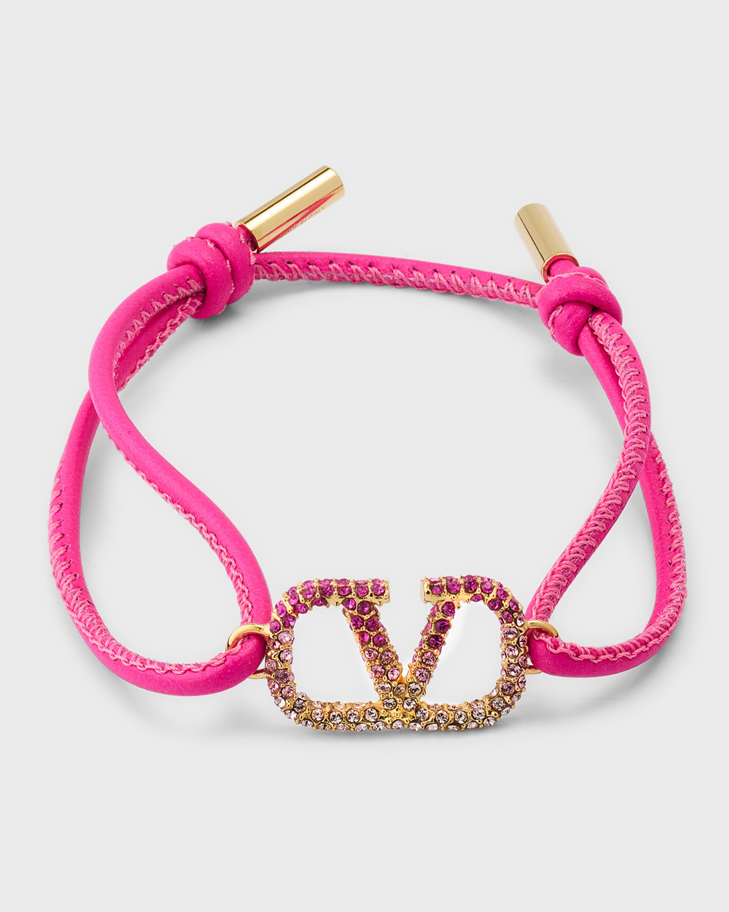 Valentino Strass Logo on Leather Bracelet, Pink | REVERSIBLE