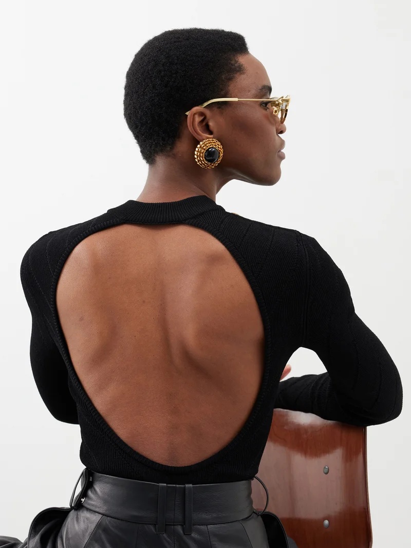 Balmain 6 button open-back knit bodysuit | REVERSIBLE