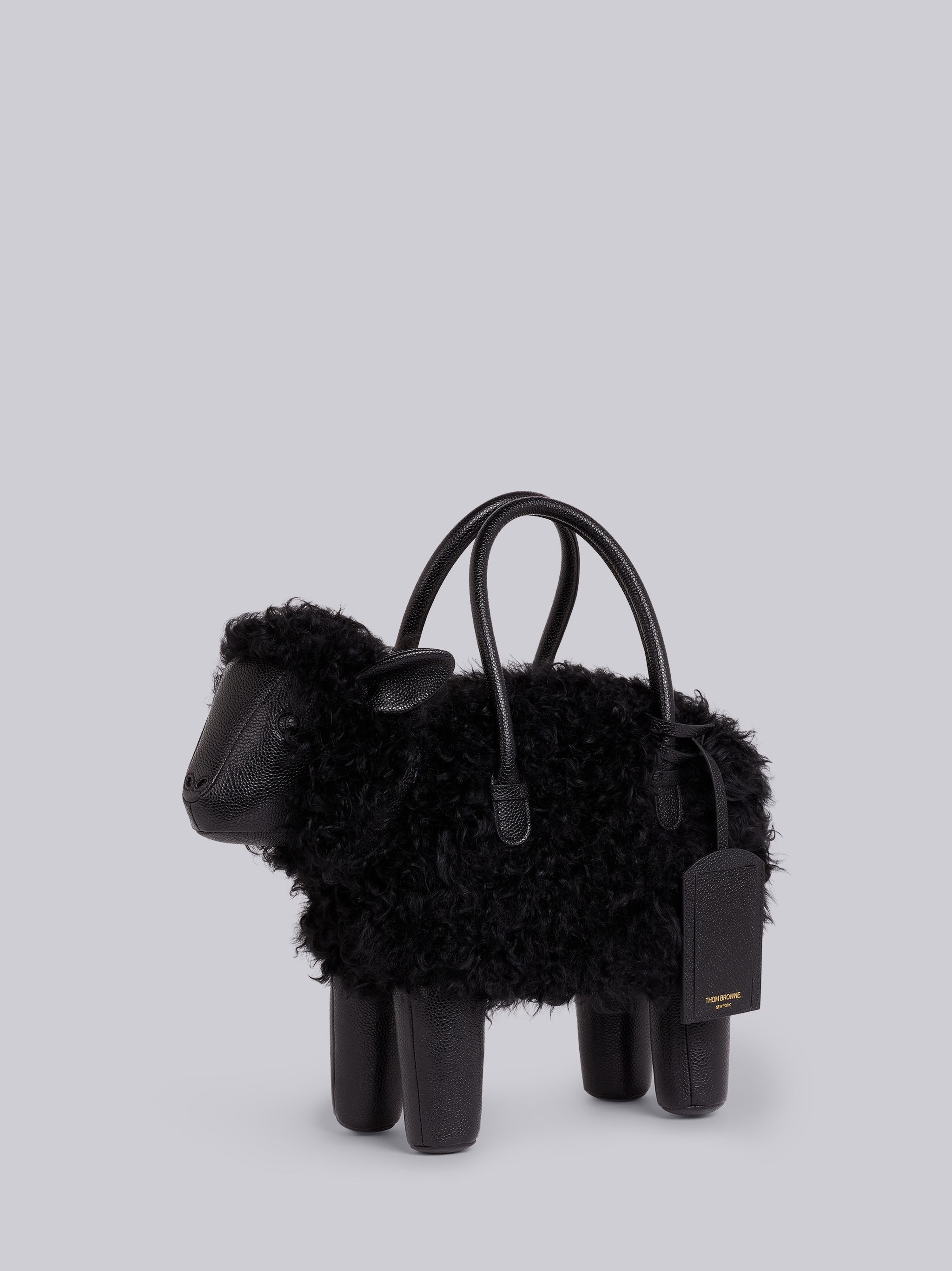 Thom Browne Black Pebbled Calfskin and Lambskin Covered Sheep Bag ...