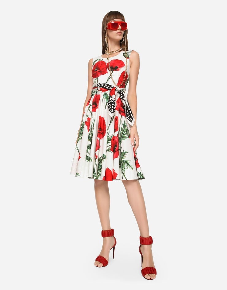 Dolce & Gabbana Poppy-print poplin midi dress | REVERSIBLE