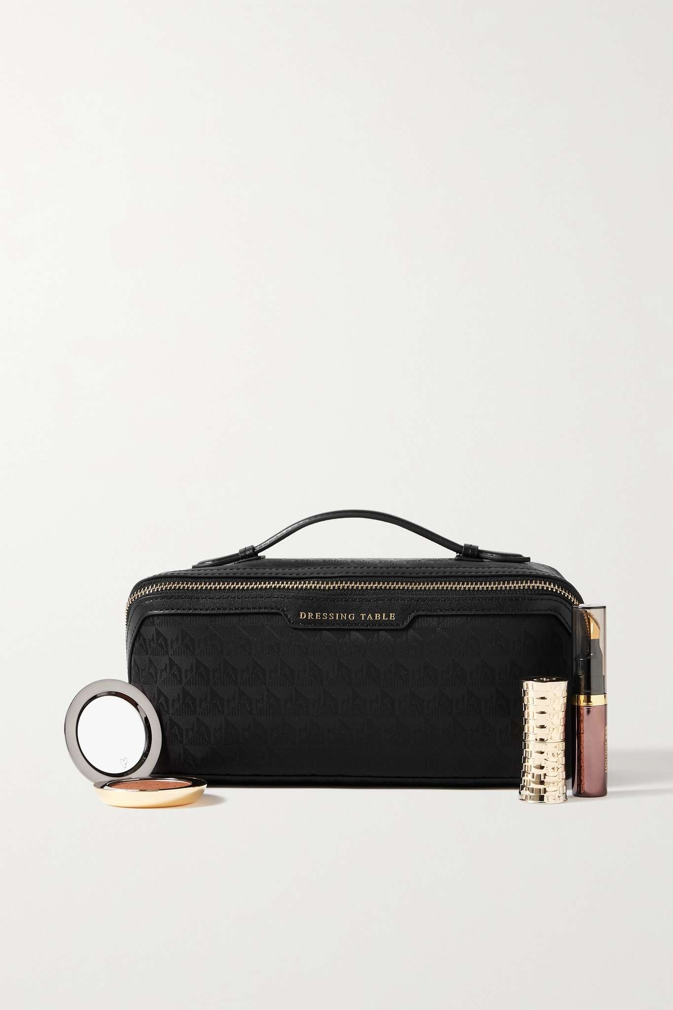 Anya Hindmarch Dressing Table leather-trimmed logo-jacquard nylon cosmetics case | REVERSIBLE