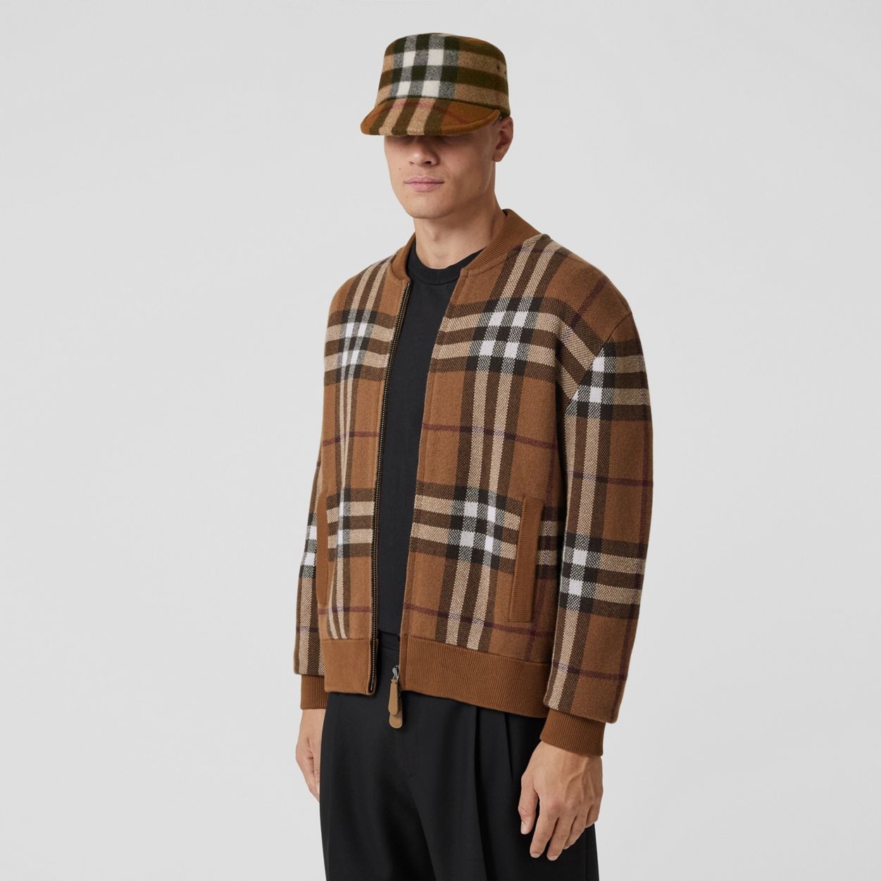 Burberry Check Cashmere Jacquard Bomber Jacket | REVERSIBLE