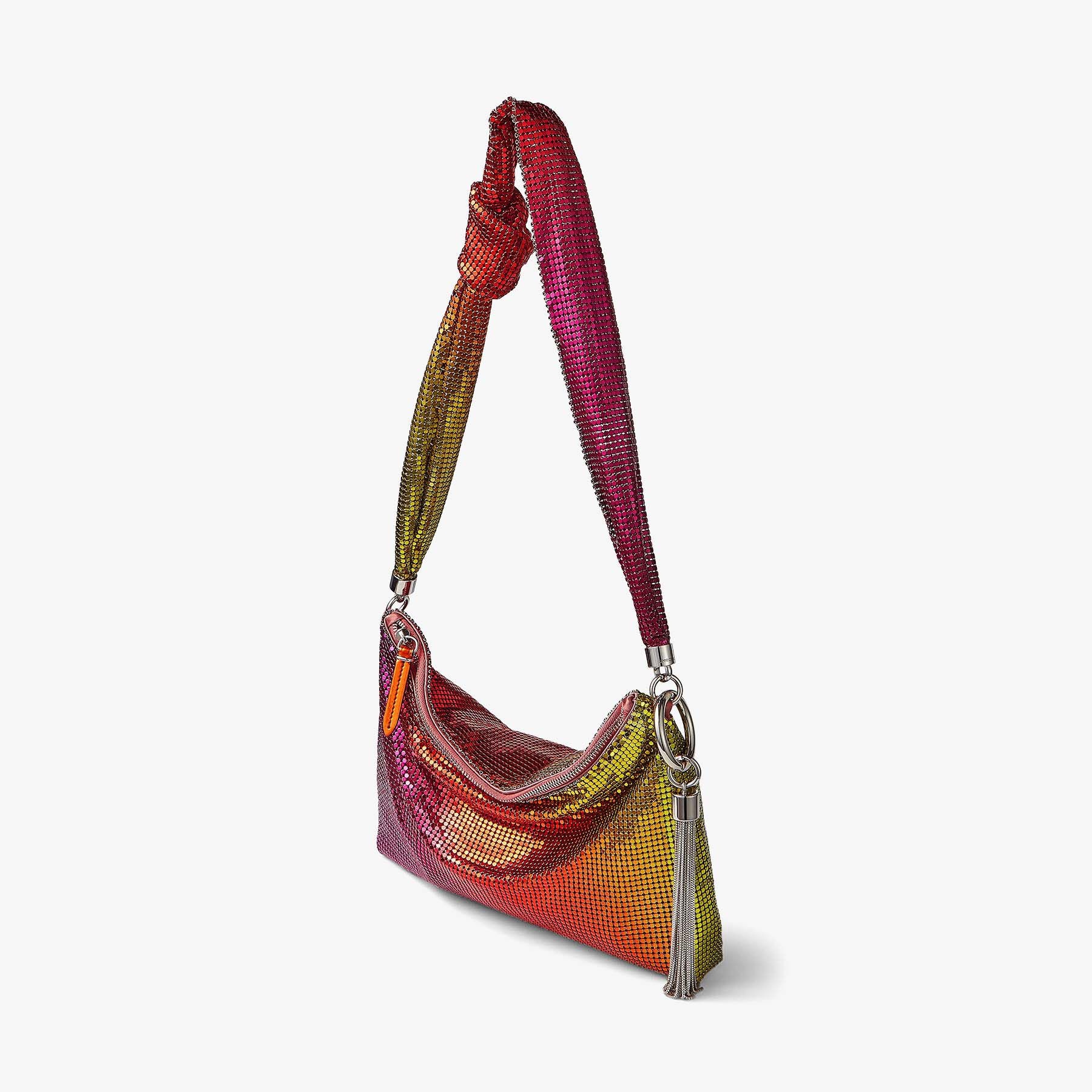 JIMMY CHOO Callie Shoulder Berry Red and Amber Orange Metal Mesh ...
