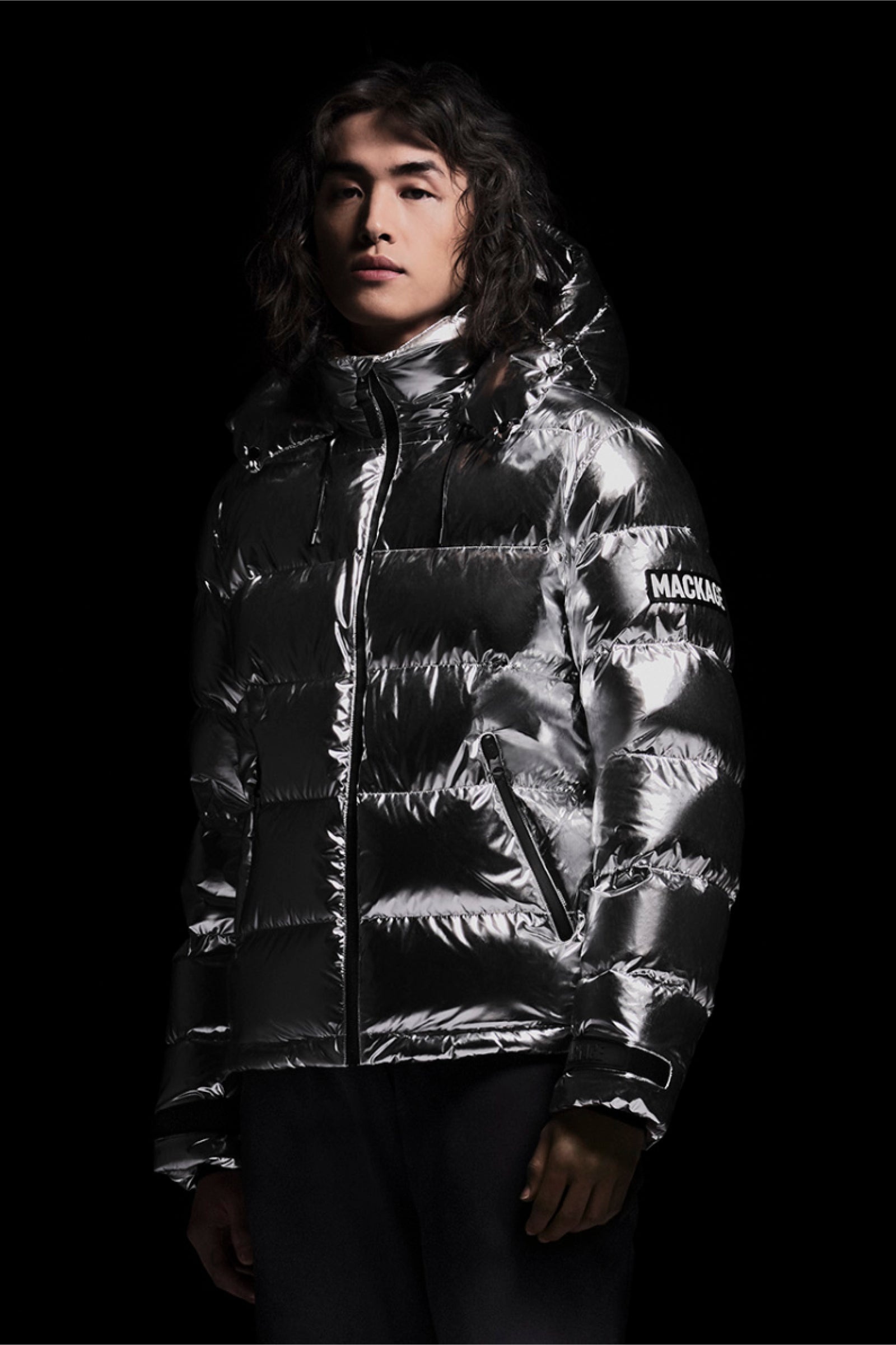 MACKAGE SAMUEL down metallic ski jacket with removable hood | REVERSIBLE