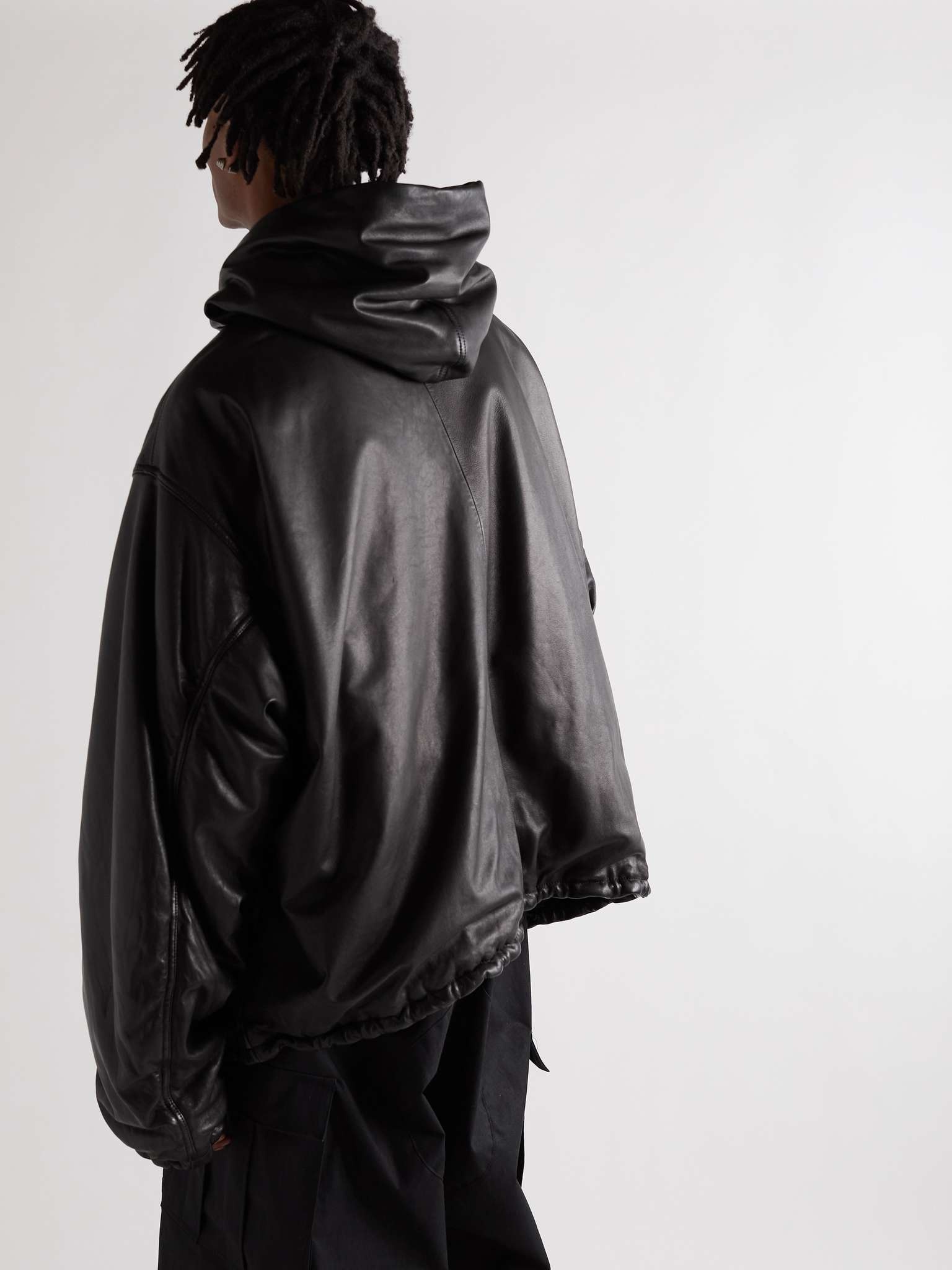 BALENCIAGA Oversized Full-Grain Leather Hoodie | REVERSIBLE