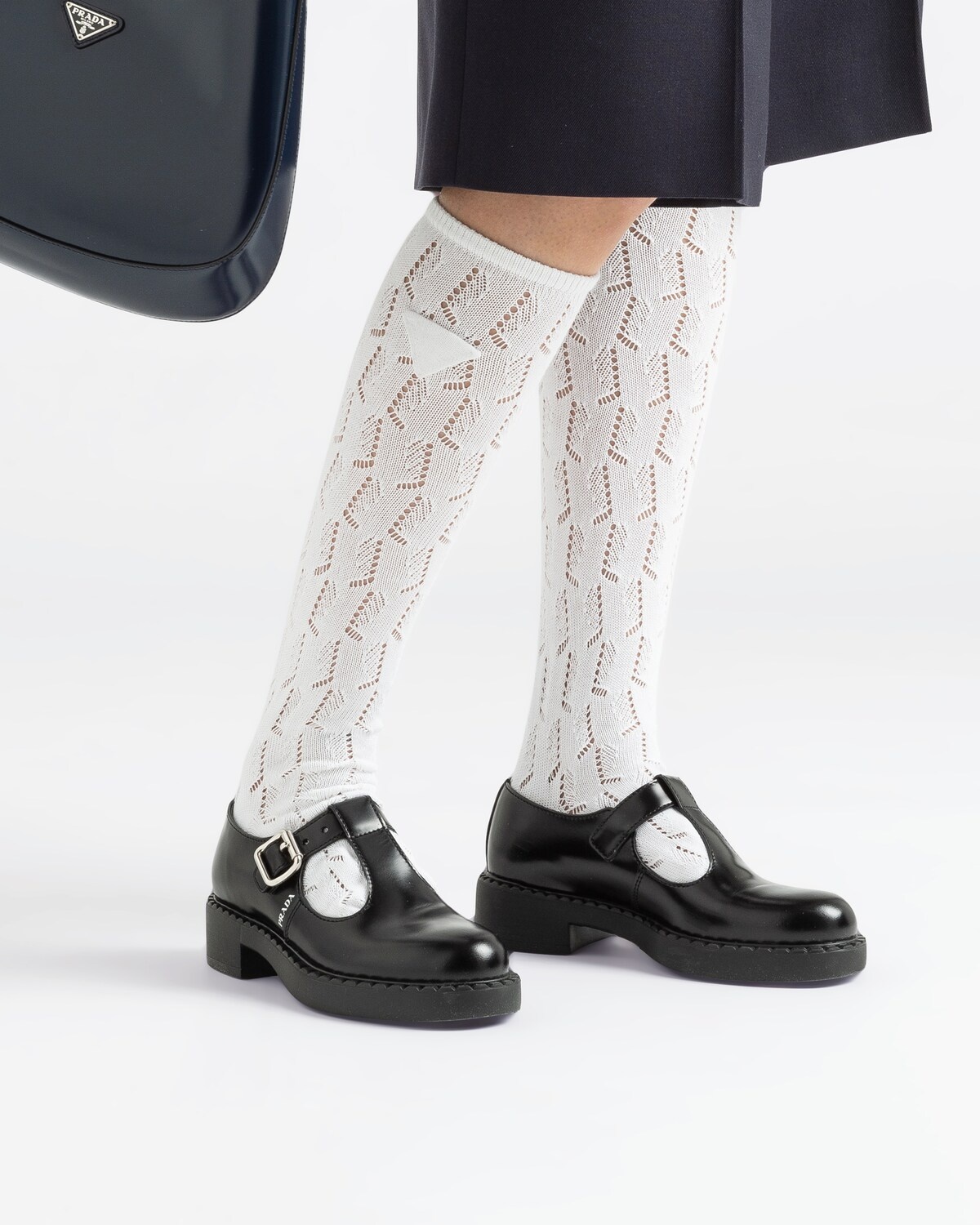 Prada Brushed-leather Mary Jane T-strap shoes | REVERSIBLE