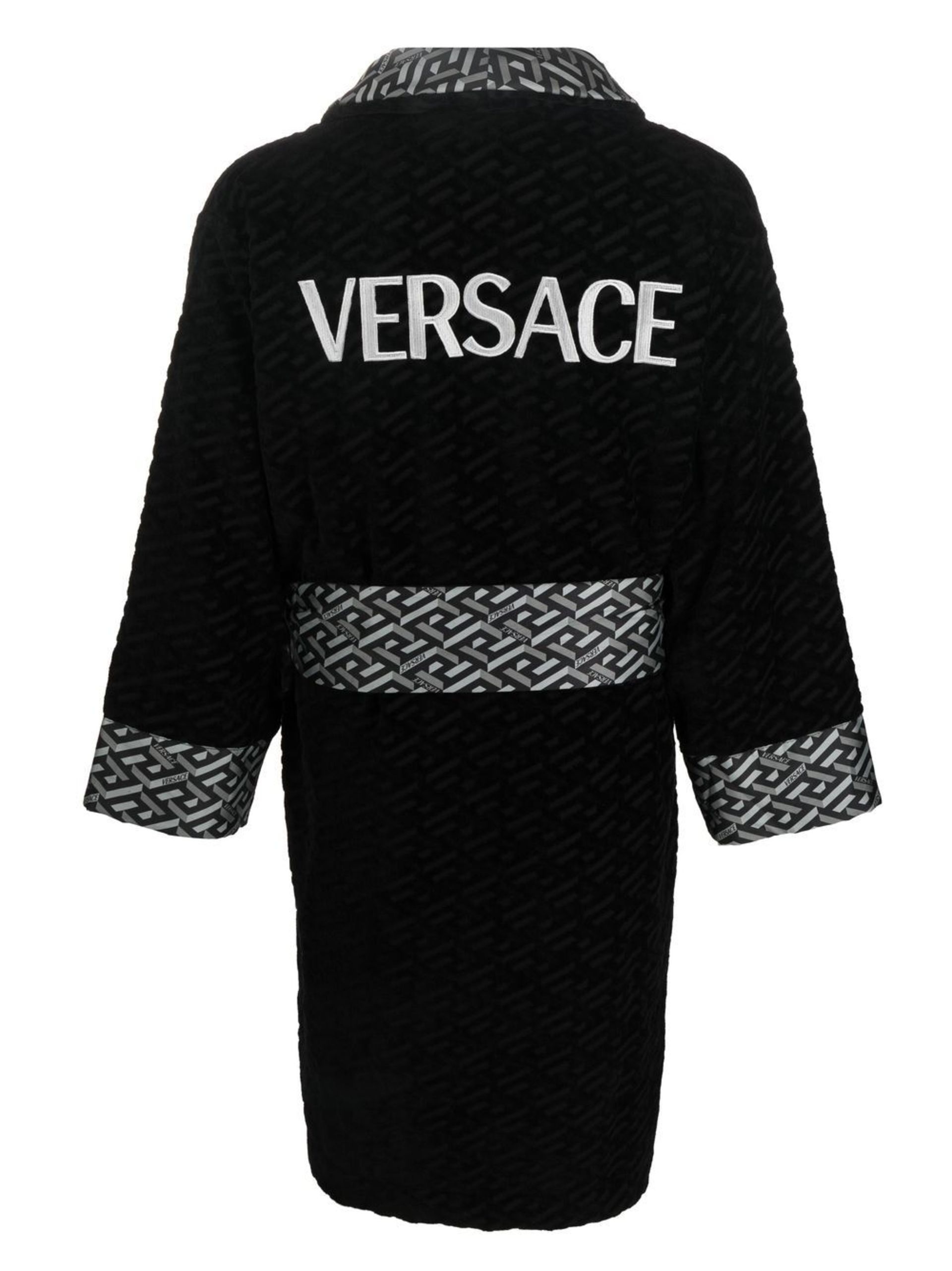 VERSACE Black La Greca Cotton Robe | REVERSIBLE
