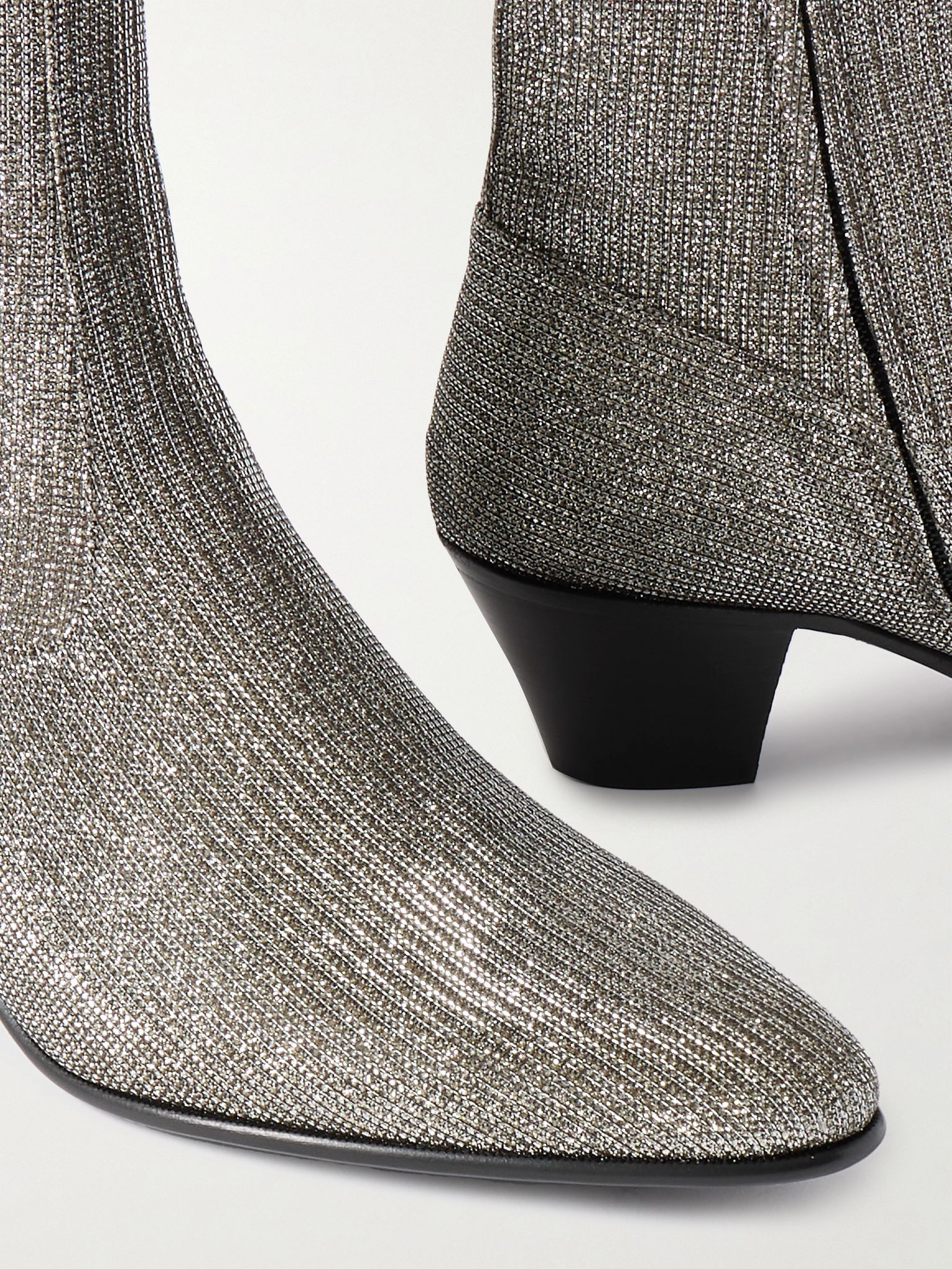 CELINE Metallic Ribbed-Knit Chelsea Boots Silver | REVERSIBLE