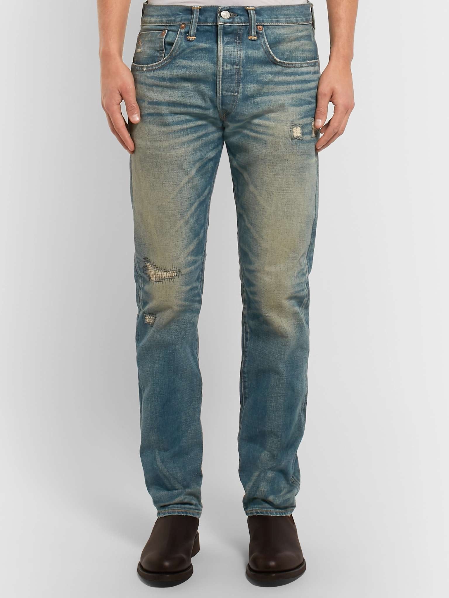 RRL by Ralph Lauren Ridgway Slim-Fit Distressed Selvedge Denim Jeans ...