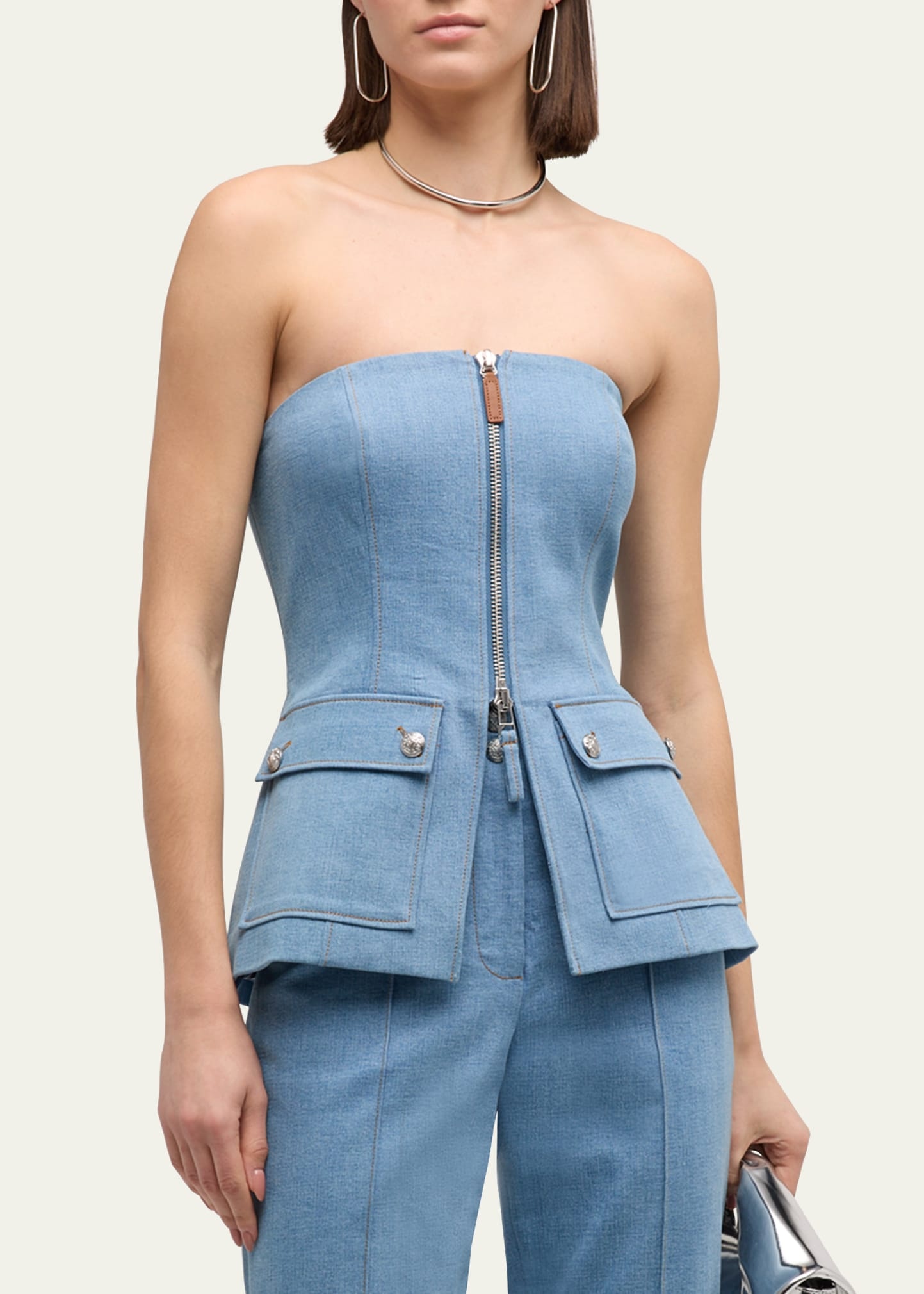 VERONICA BEARD Maeve Zip-Front Denim Bustier | REVERSIBLE