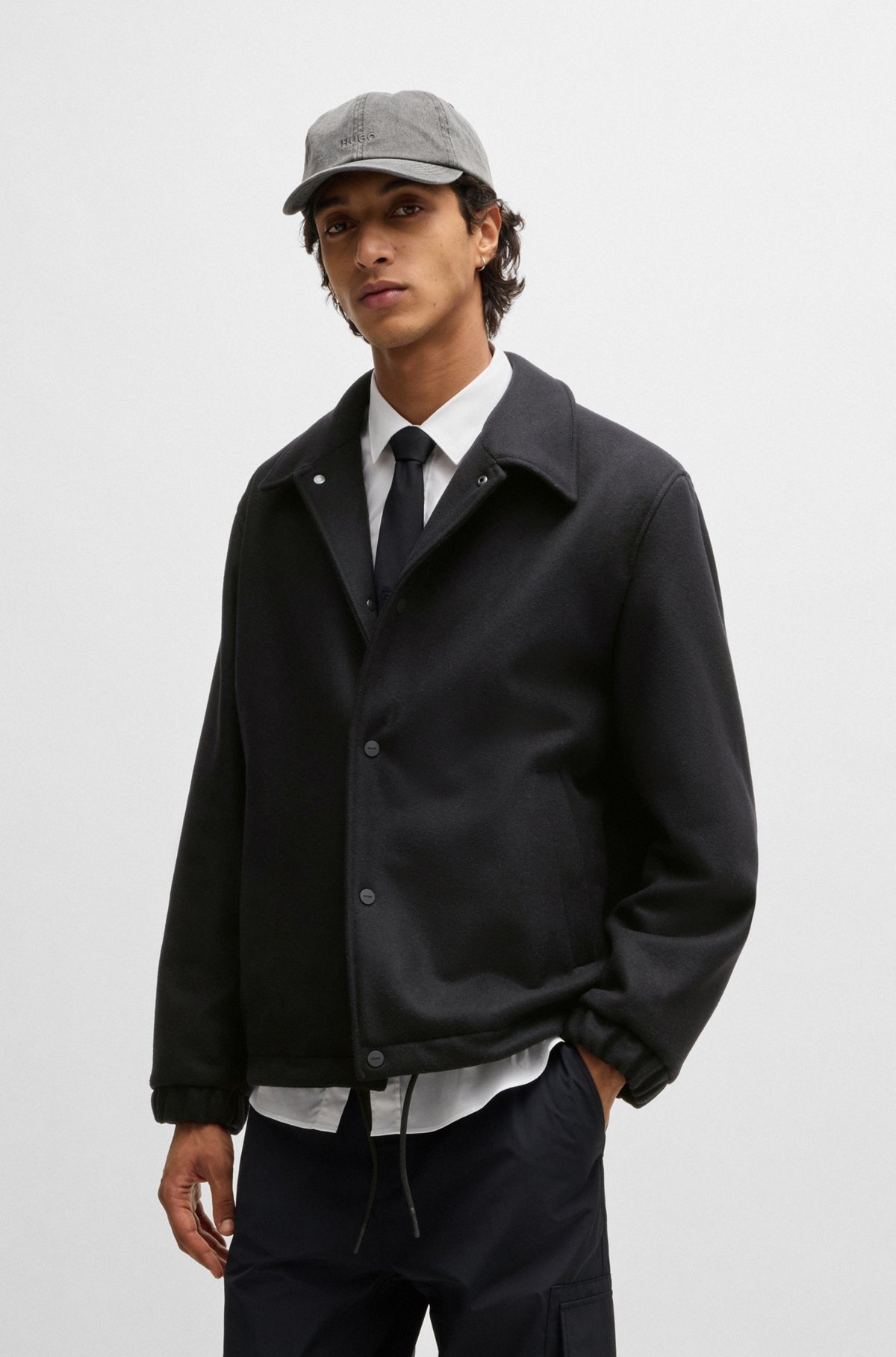 HUGO WOOL COACH JACKET WITH ADJUSTABLE HEM | REVERSIBLE