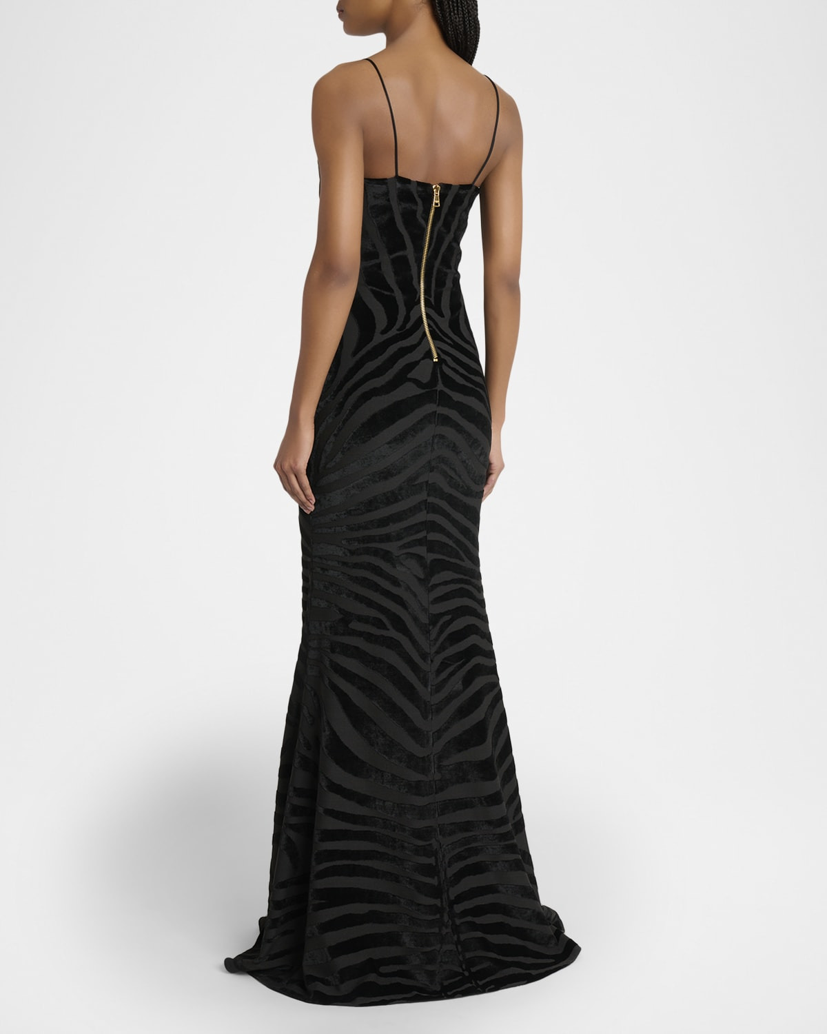 Balmain Zebra Velvet Sleeveless Trumpet Gown | REVERSIBLE