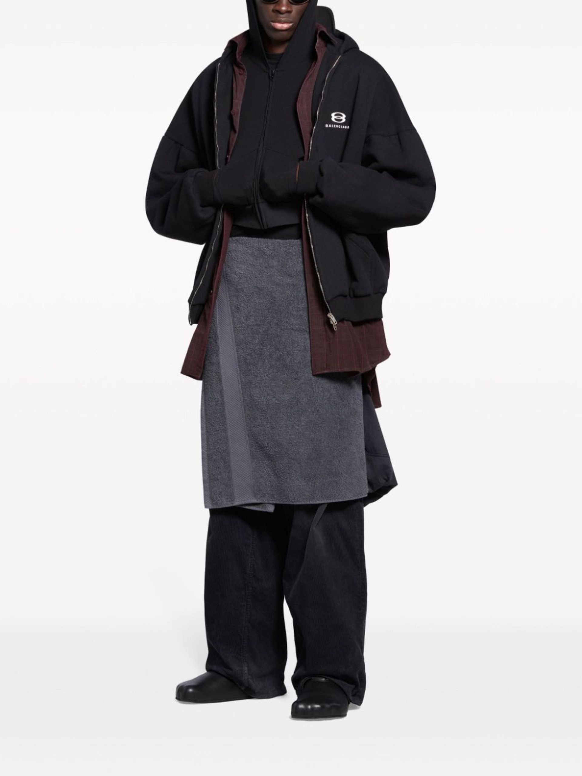 BALENCIAGA black Unity Sports layered zip-up hoodie | REVERSIBLE