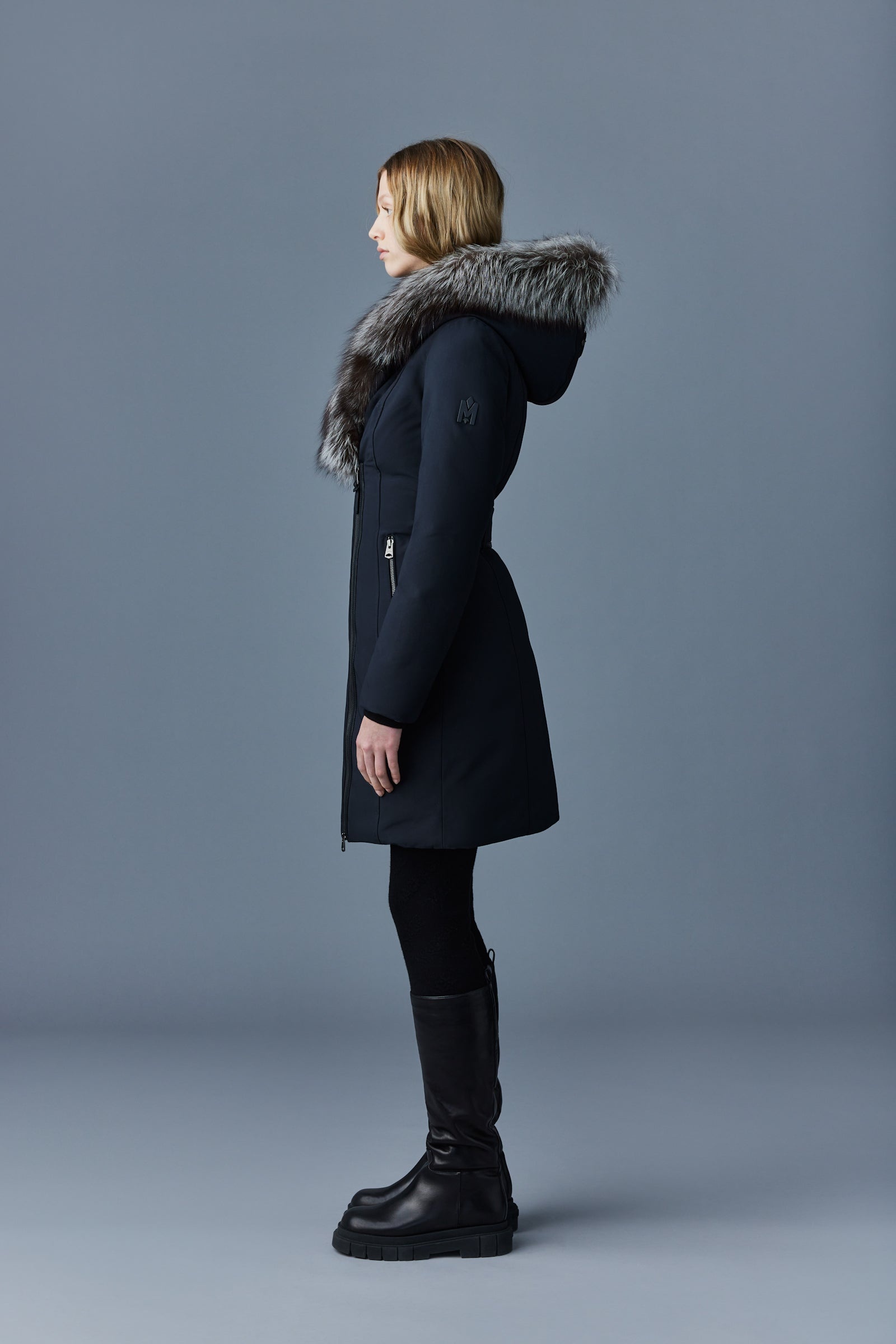 MACKAGE TRISH Powder Touch down coat with silver fox fur Signature ...