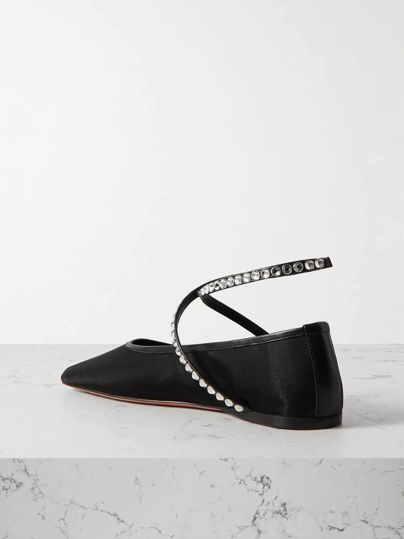 Amina Muaddi Ane crystal-embellished leather-trimmed mesh ballet flats | REVERSIBLE